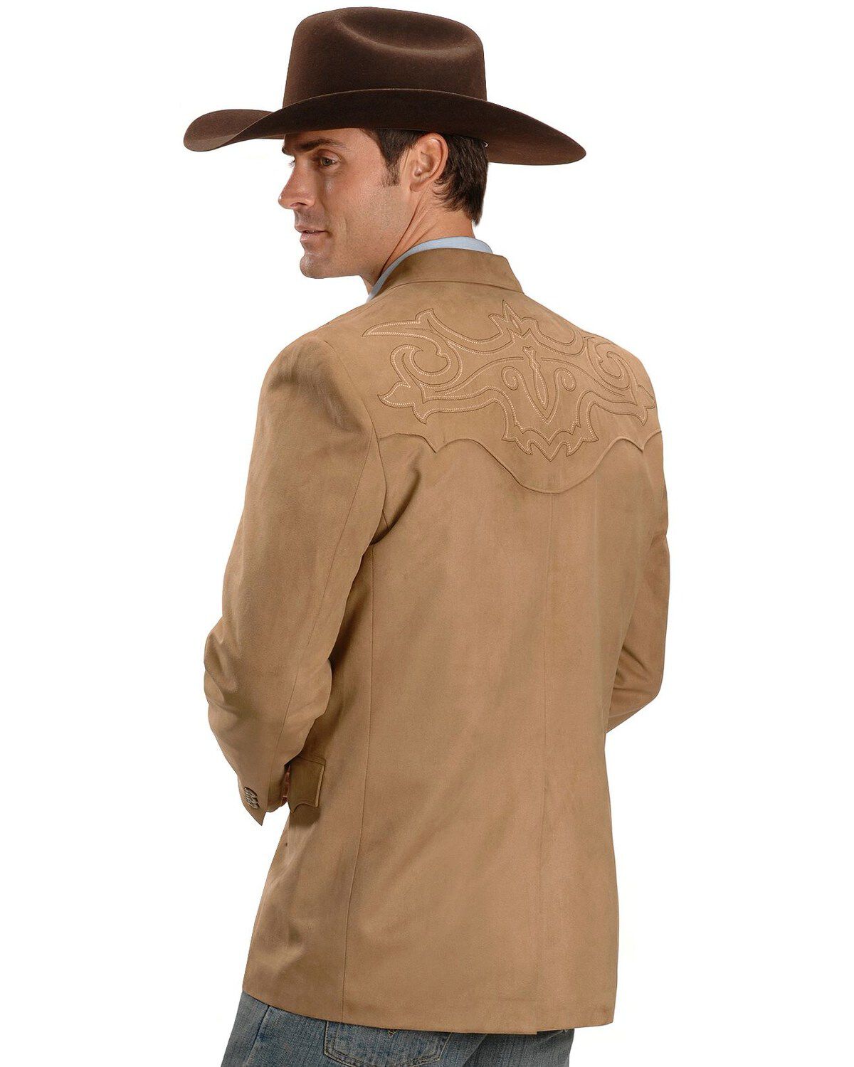 Circle S Men's Embroidered Microsuede Sport Coat, Tan