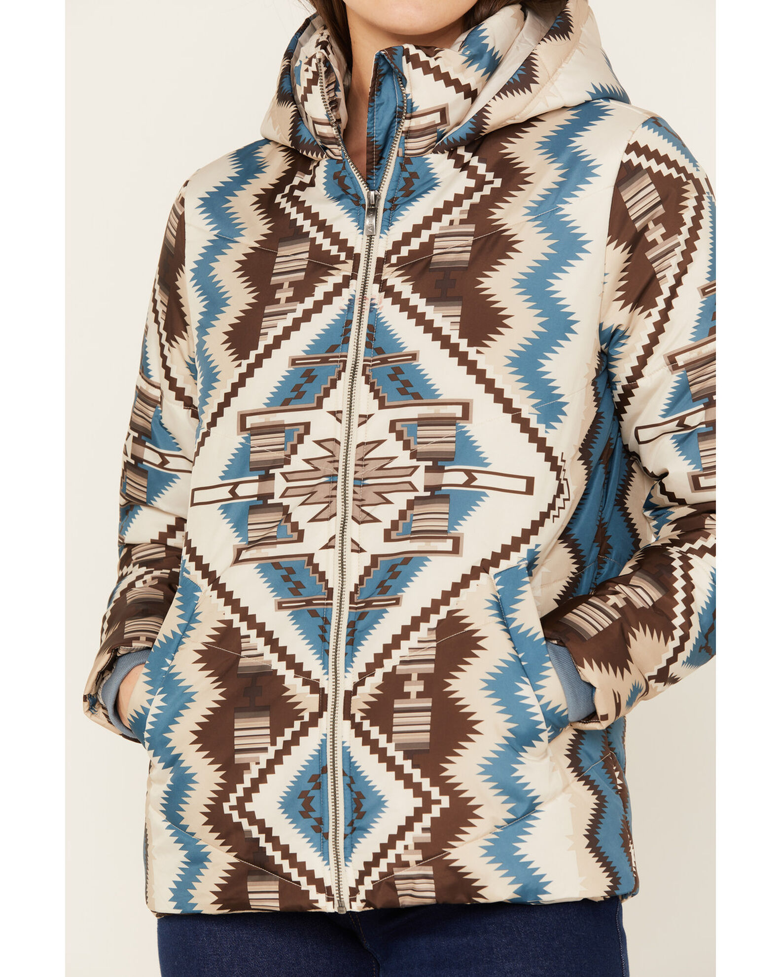 Ariat Womens Chimayo Print Hooded Puffer Jacket Cream