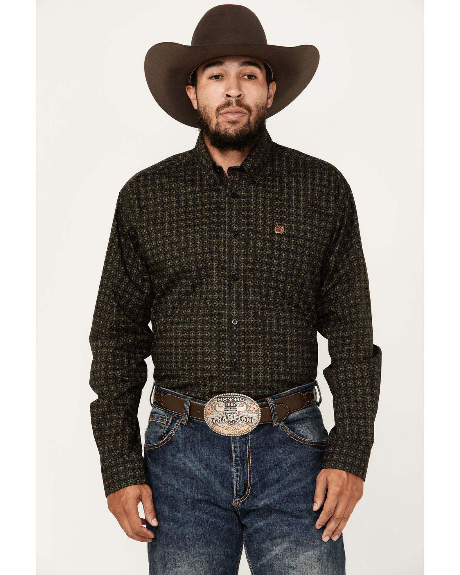 Cinch Men's Medallion Print Long Sleeve Button-Down Western Shirt, Black