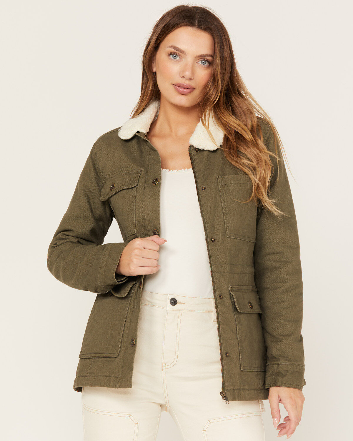 Cleo + Wolf Women's Faux Shearling Jacket, Olive