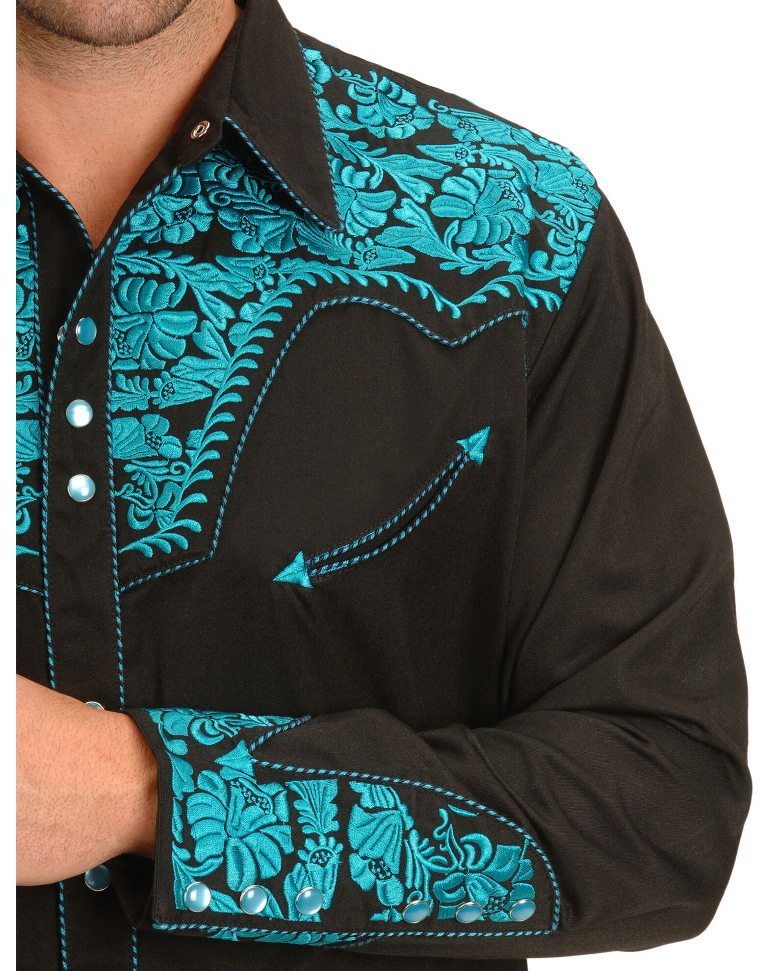 Scully Men's Gunfighter Embroidered Long Sleeve Snap Western Shirt ...