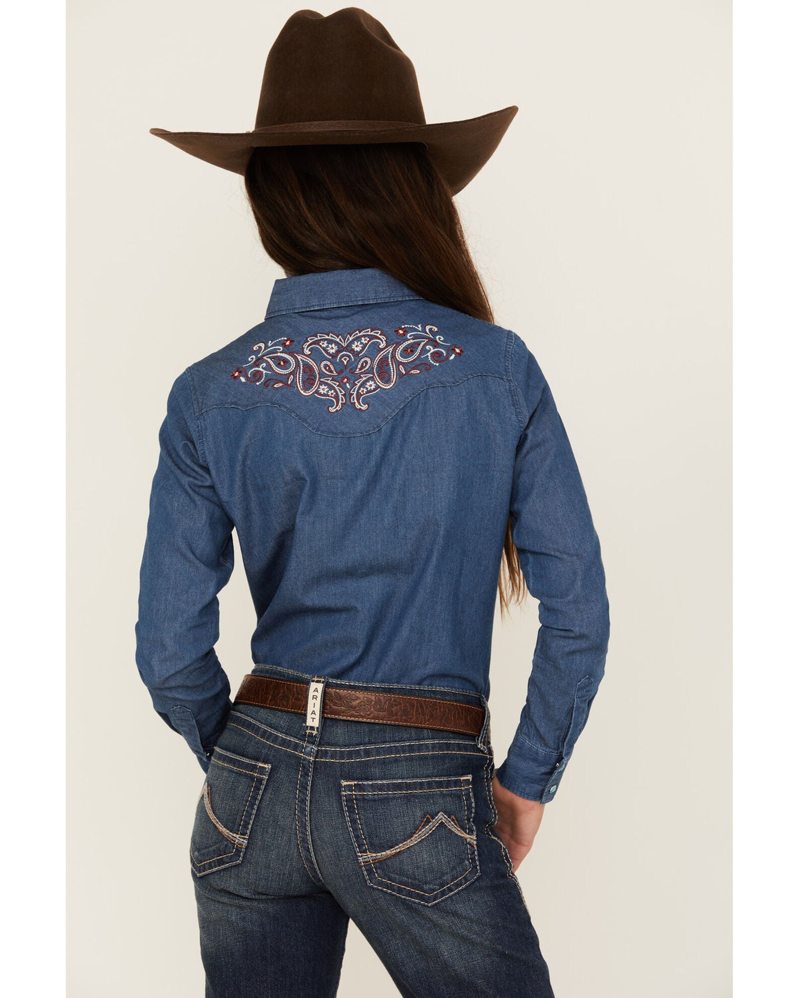 Shyanne Girls' Fairview Chambray Long Sleeve Snap Western Shirt, Medium ...