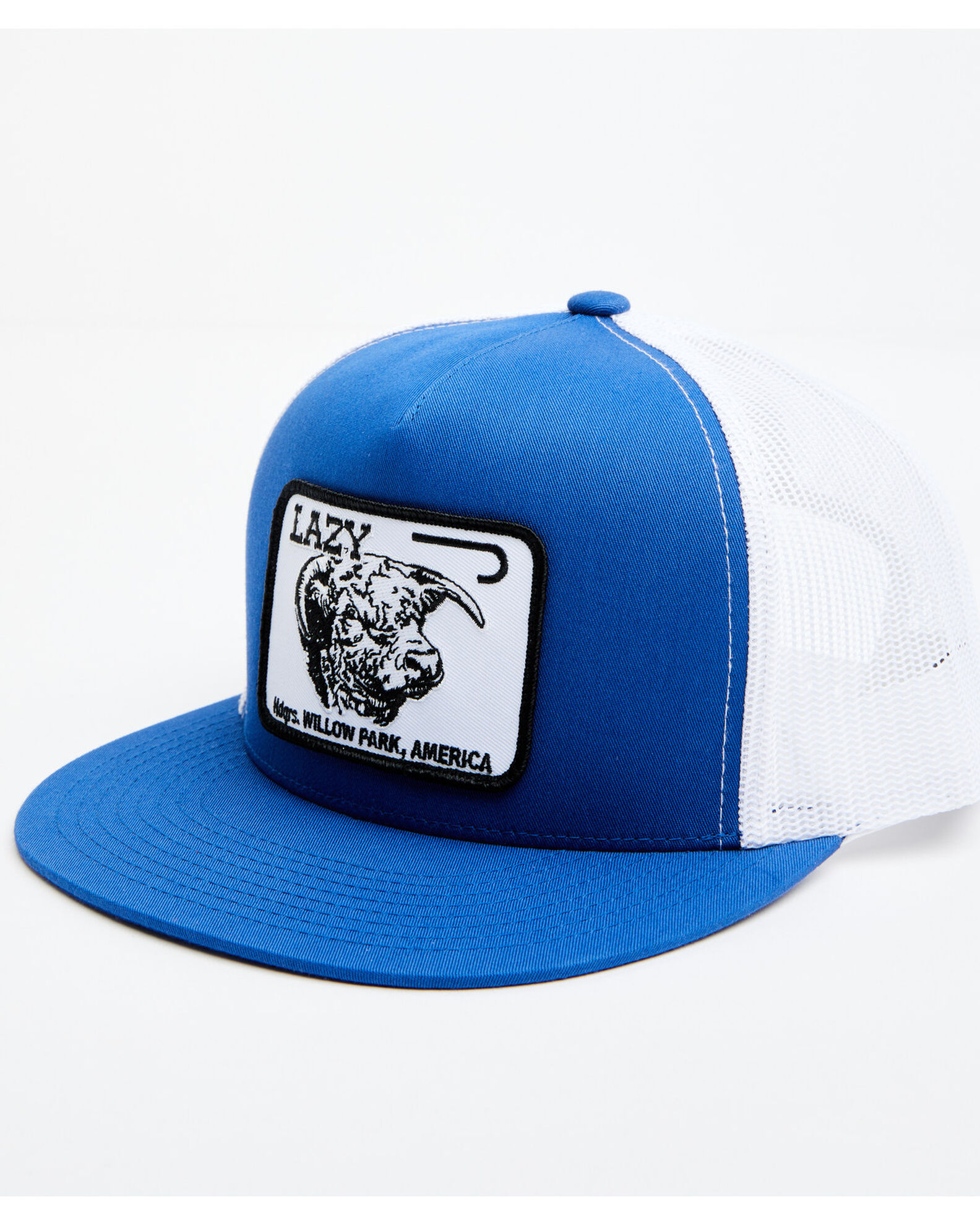 Lazy J Ranch Men's Cattle Headquarters Logo Patch Mesh-Back Ball Cap, Blue