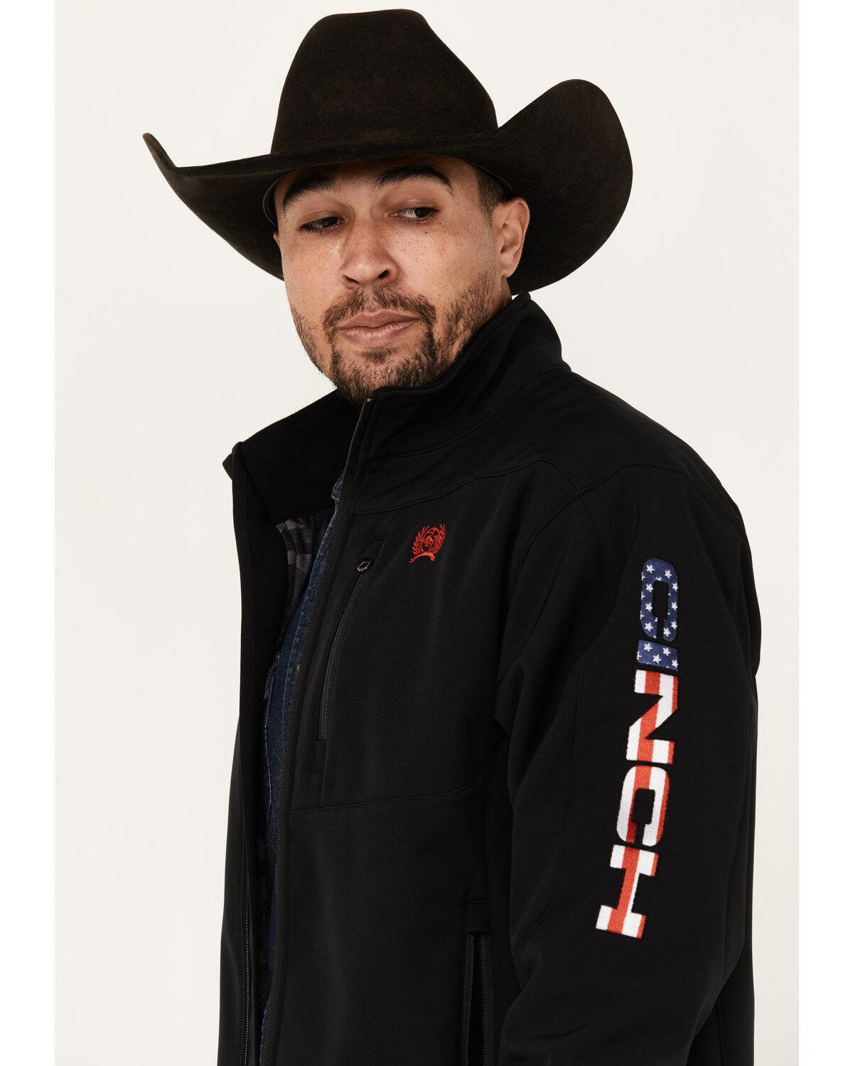 Cinch Men's Solid USA Logo Bonded Softshell Jacket, Black