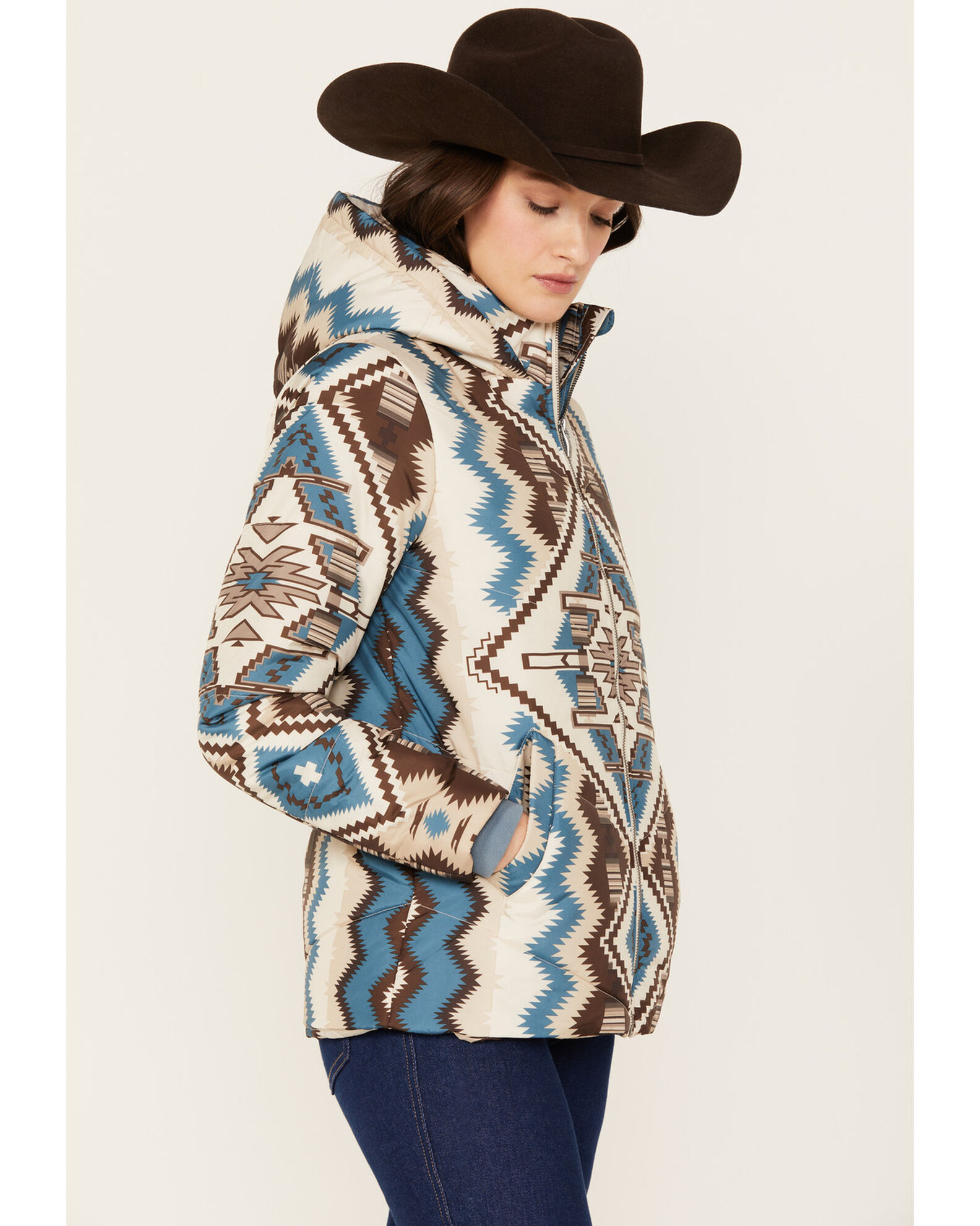 Ariat Womens Chimayo Print Hooded Puffer Jacket Cream