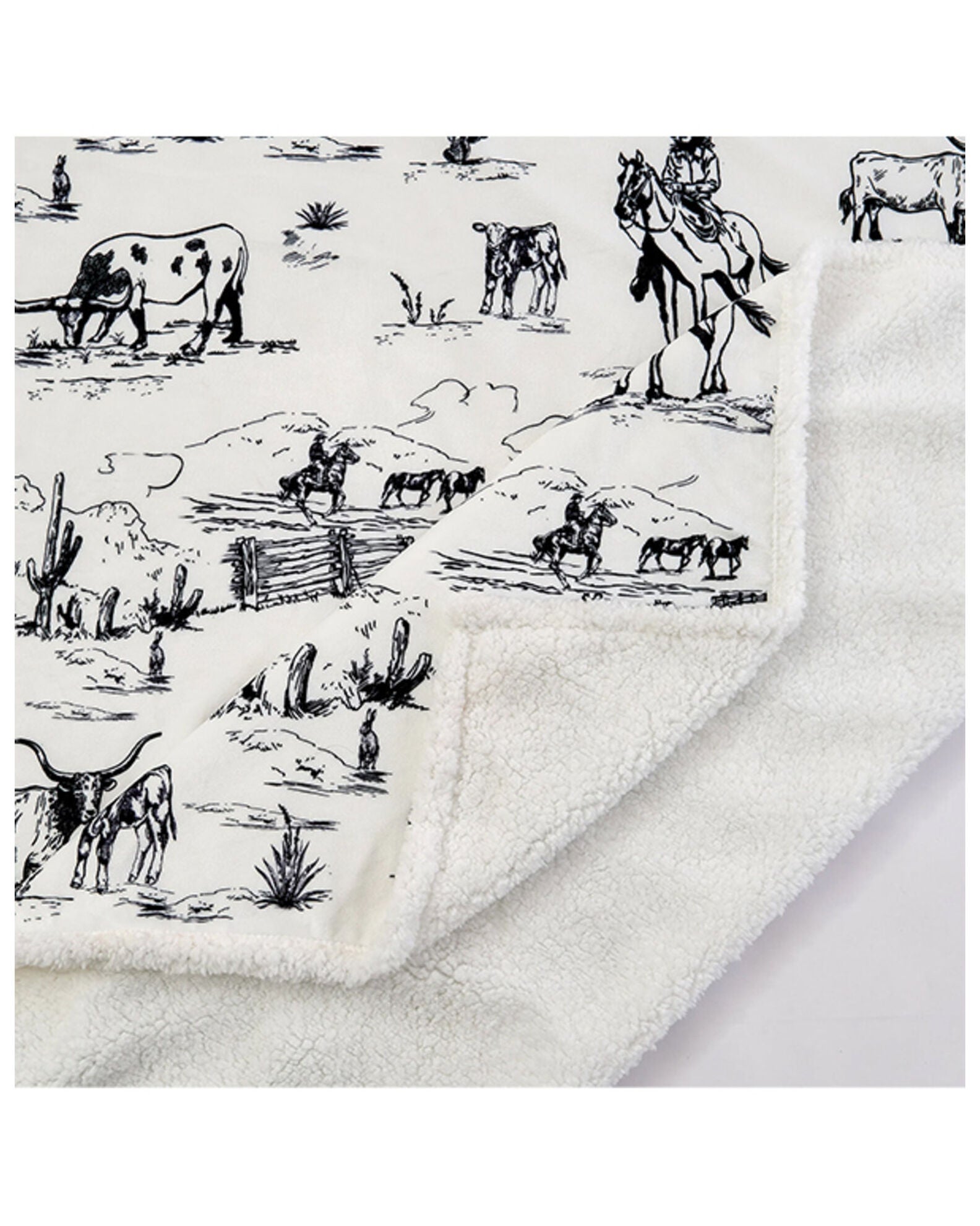 HiEnd Accents Ranch Life Western Toile Campfire Sherpa Throw, Black
