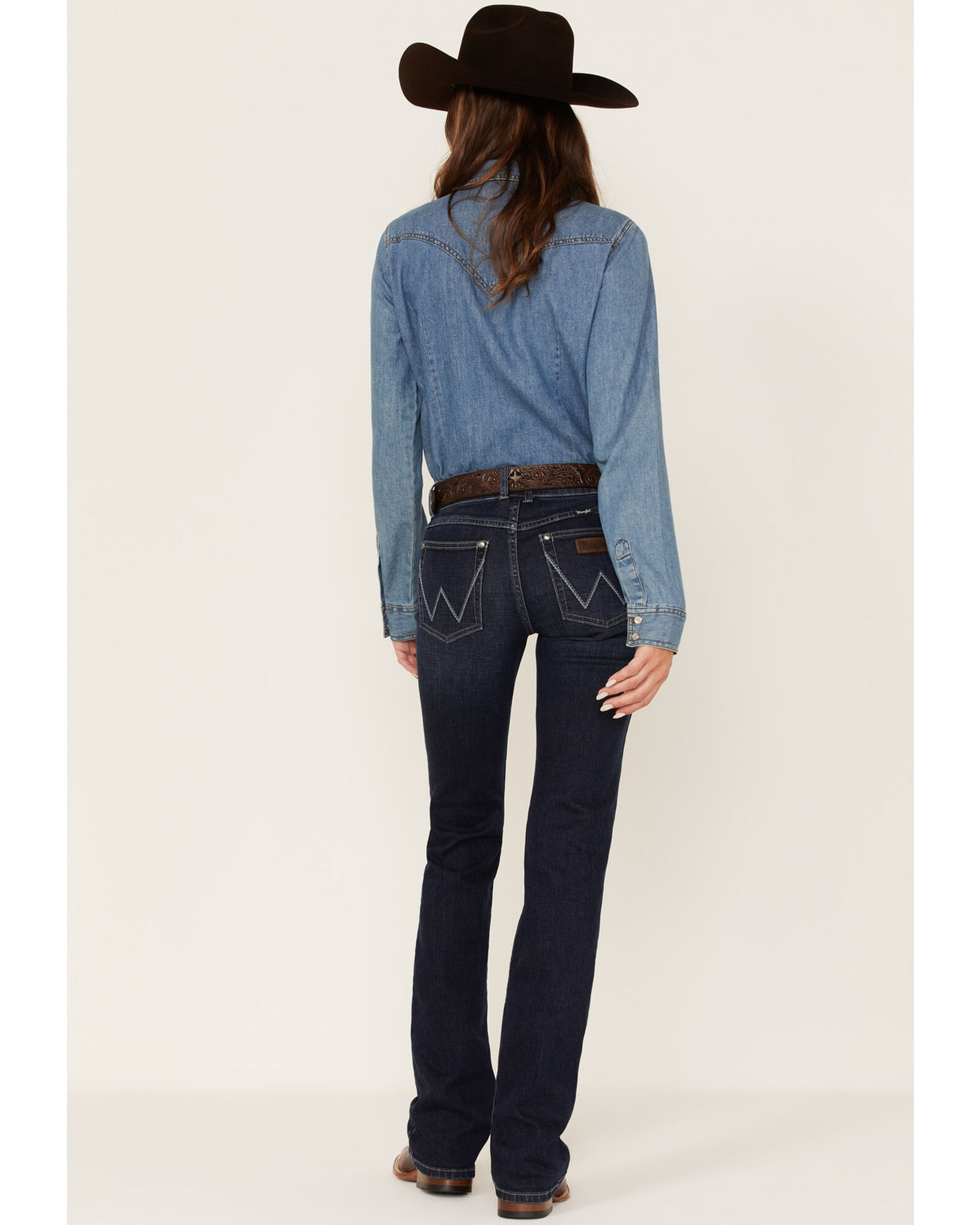 Wrangler Retro Women's Dark Wash Mid Rise Mae Alexis Stretch Bootcut Jeans, Blue