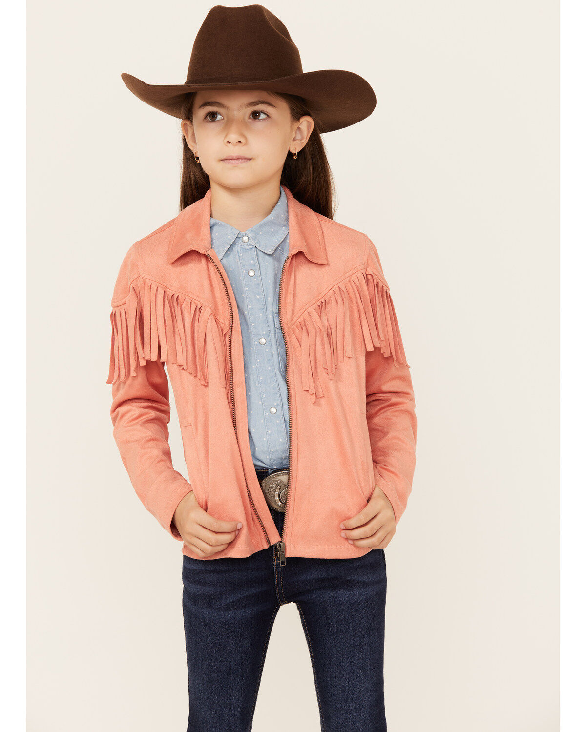 Product Name: Shyanne Girls' Juniper Faux Suede Fringe Jacket