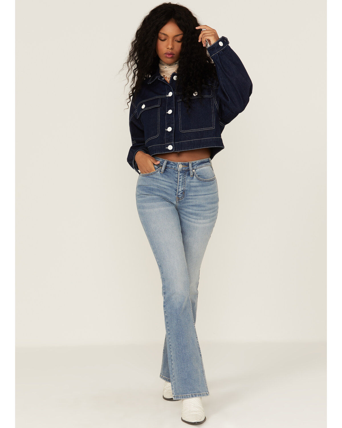 Unpublished Denim Women's Dark Wash Oversized Cropped Button-Down Jacket | Boot Barn