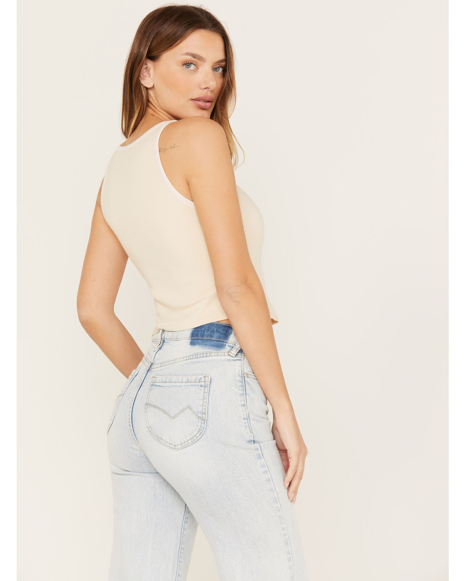 Cleo + Wolf Women's Cropped Ribbed Tank Top, Sand