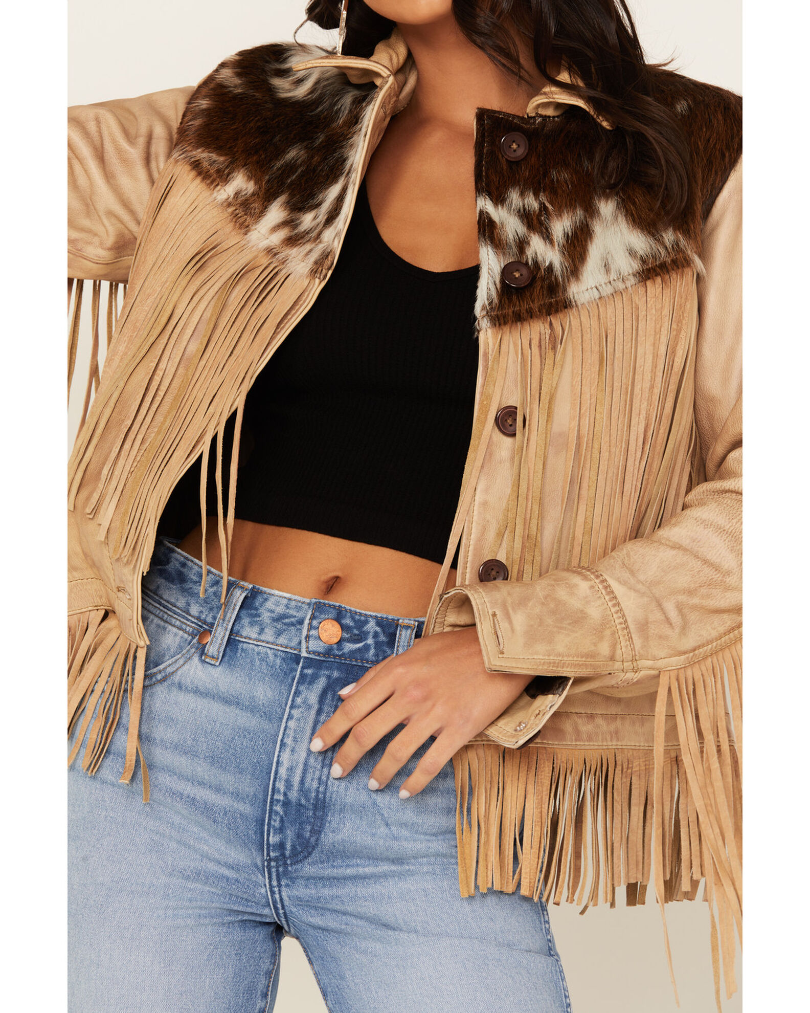STS Ranchwear Women's Cowhide Frontier Fringe Jacket, Tan