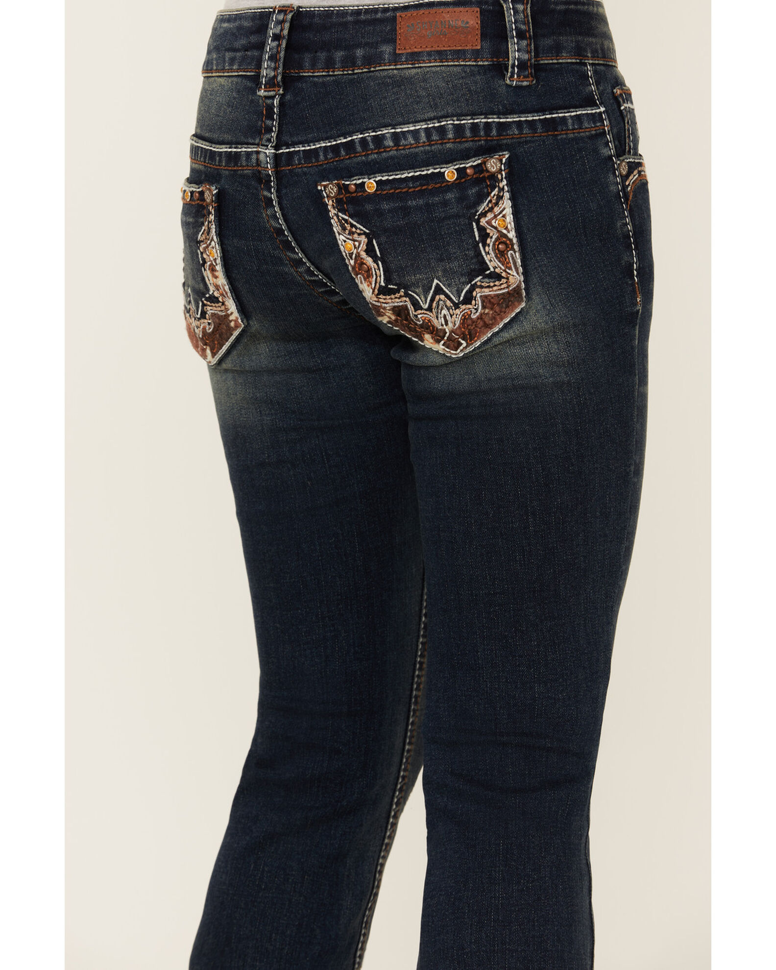 Shyanne Girls' Medium Wash Cowhide Pocket Bootcut Stretch Denim Jeans ...