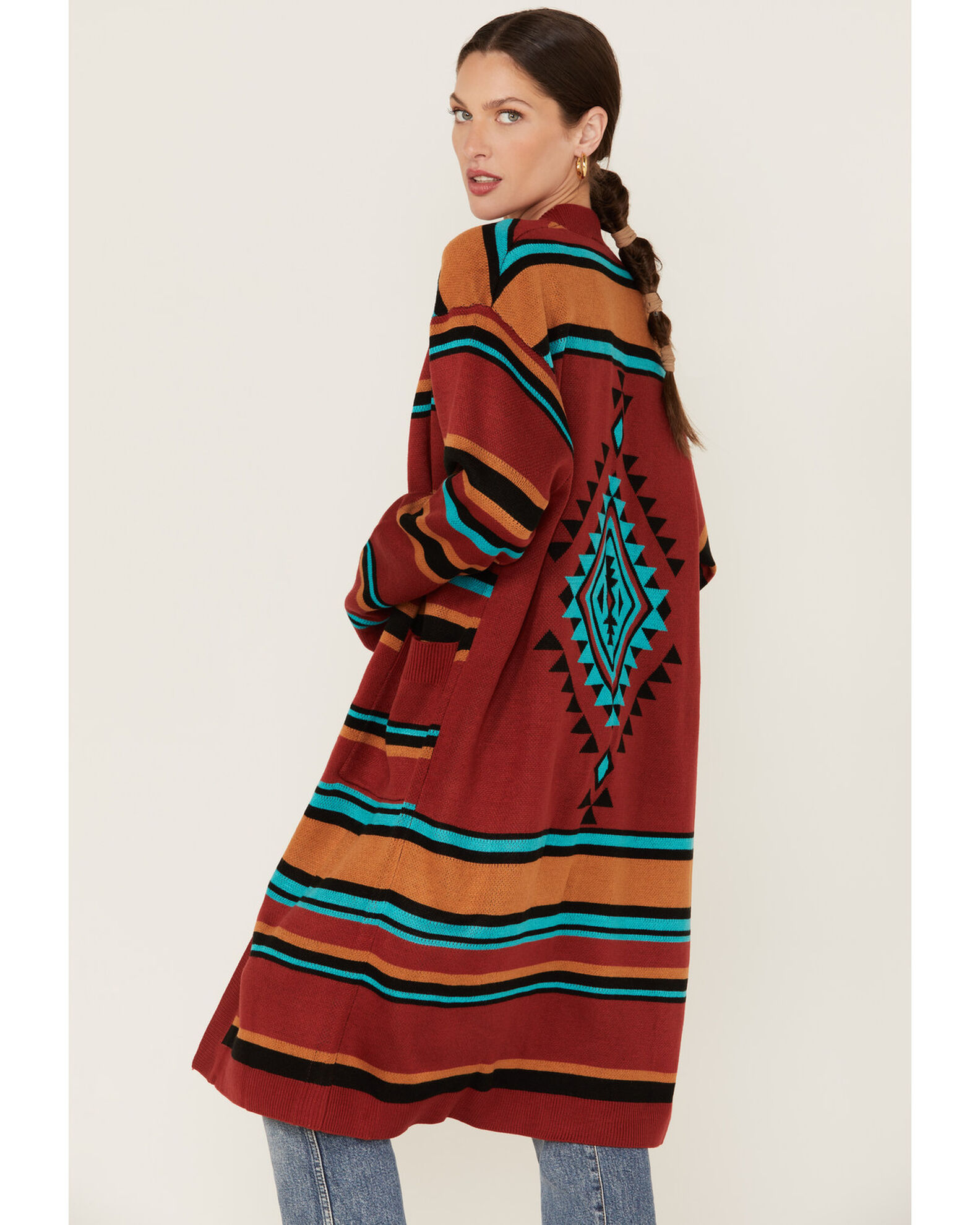 Wrangler Women's Southwestern Stripe Print Duster, Rust Copper
