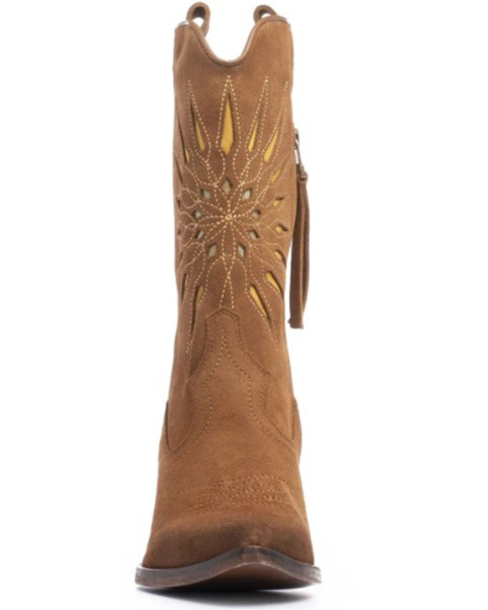 Golo Womens Contrasting Inlaid Sun Western Boots Round Toe Camel
