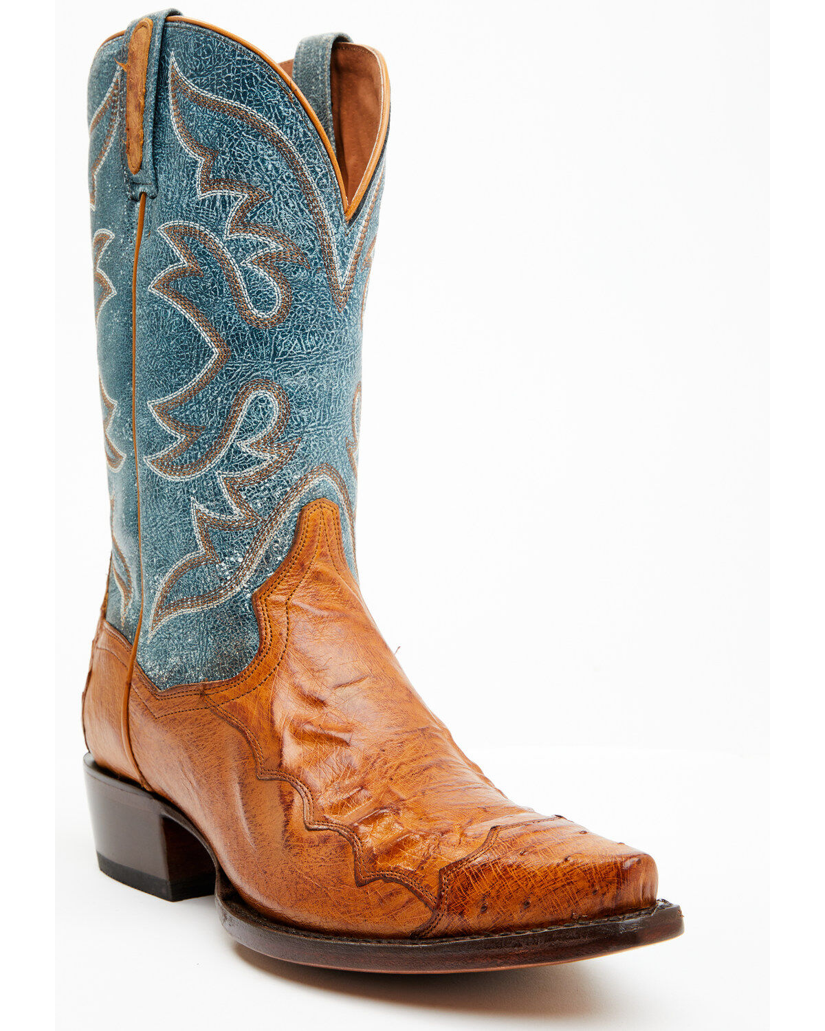 Dan Post 12" Exotic Ostrich Western Boots - Snip Toe , Cognac