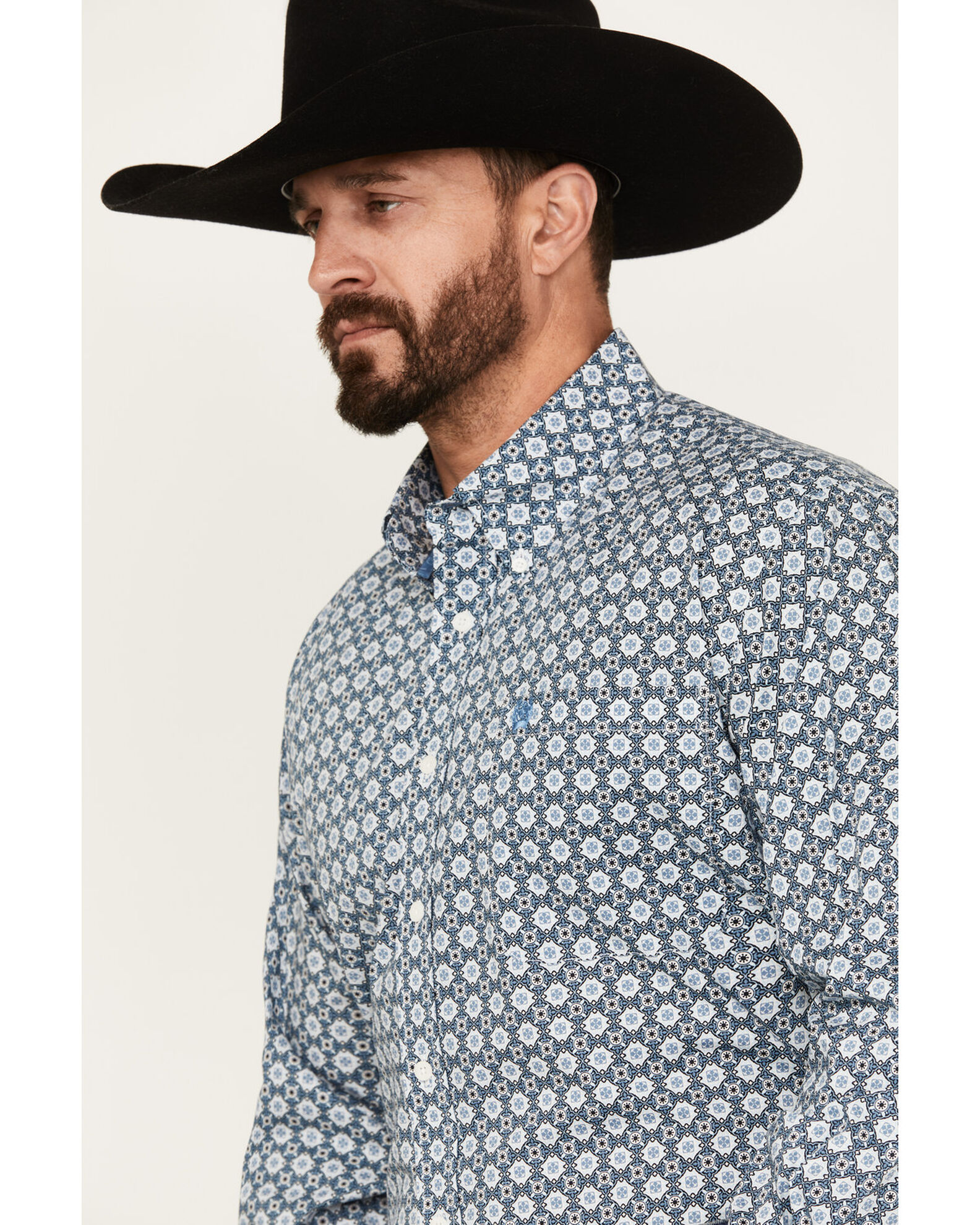 Cinch Mens Medallion Print Long Sleeve Button Down Stretch Western