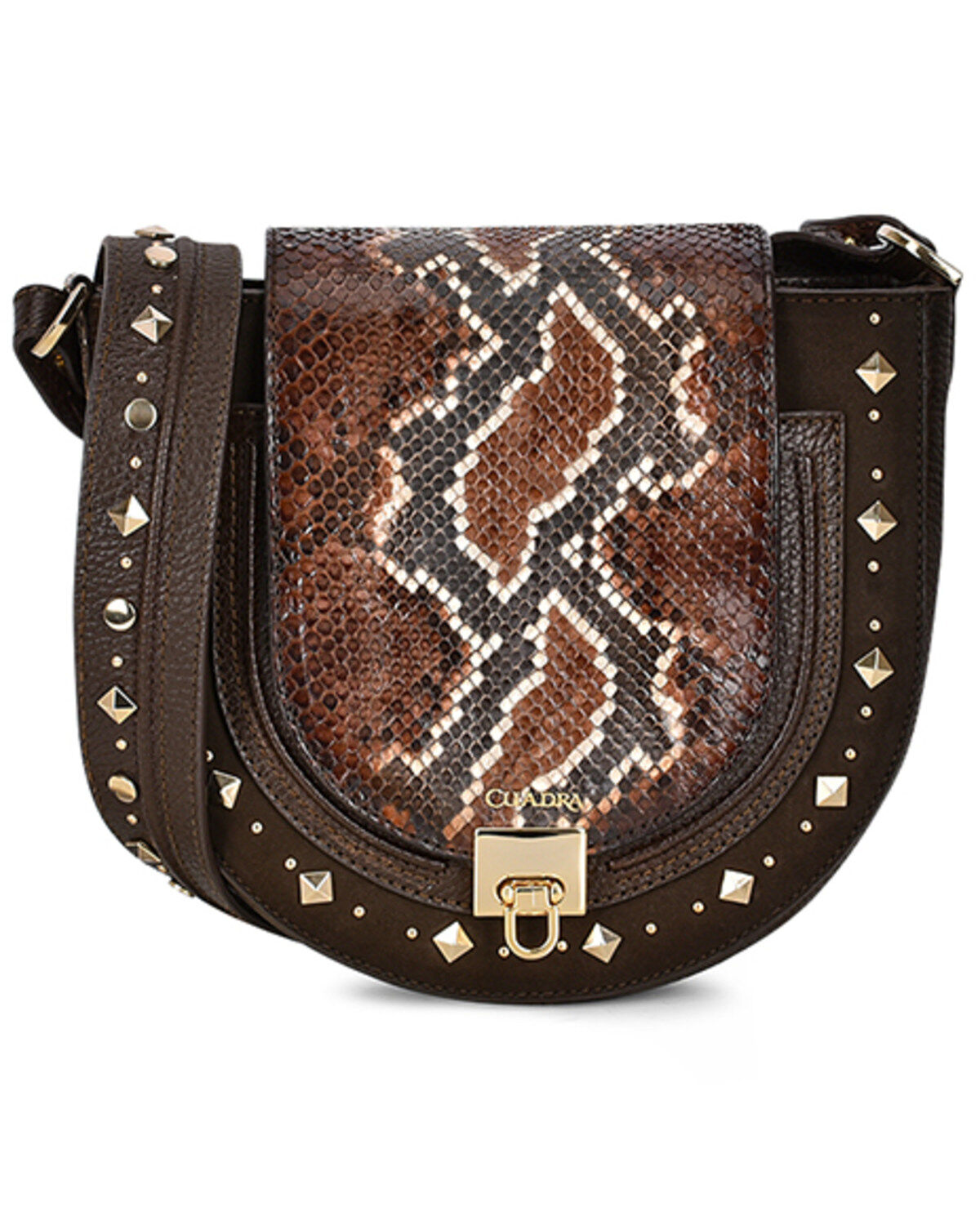 Cuadra Women's Exotic Python Studded Crossbody Bag , Brown, hi-res
