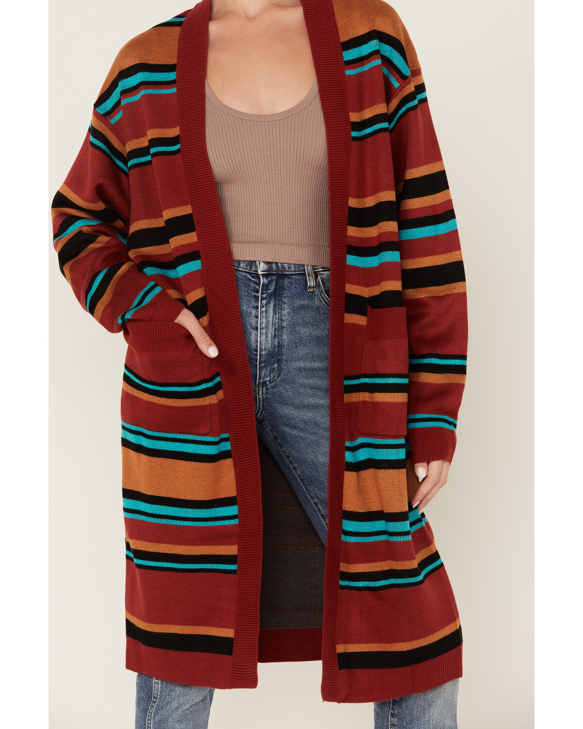 Wrangler Women's Southwestern Stripe Print Duster, Rust Copper