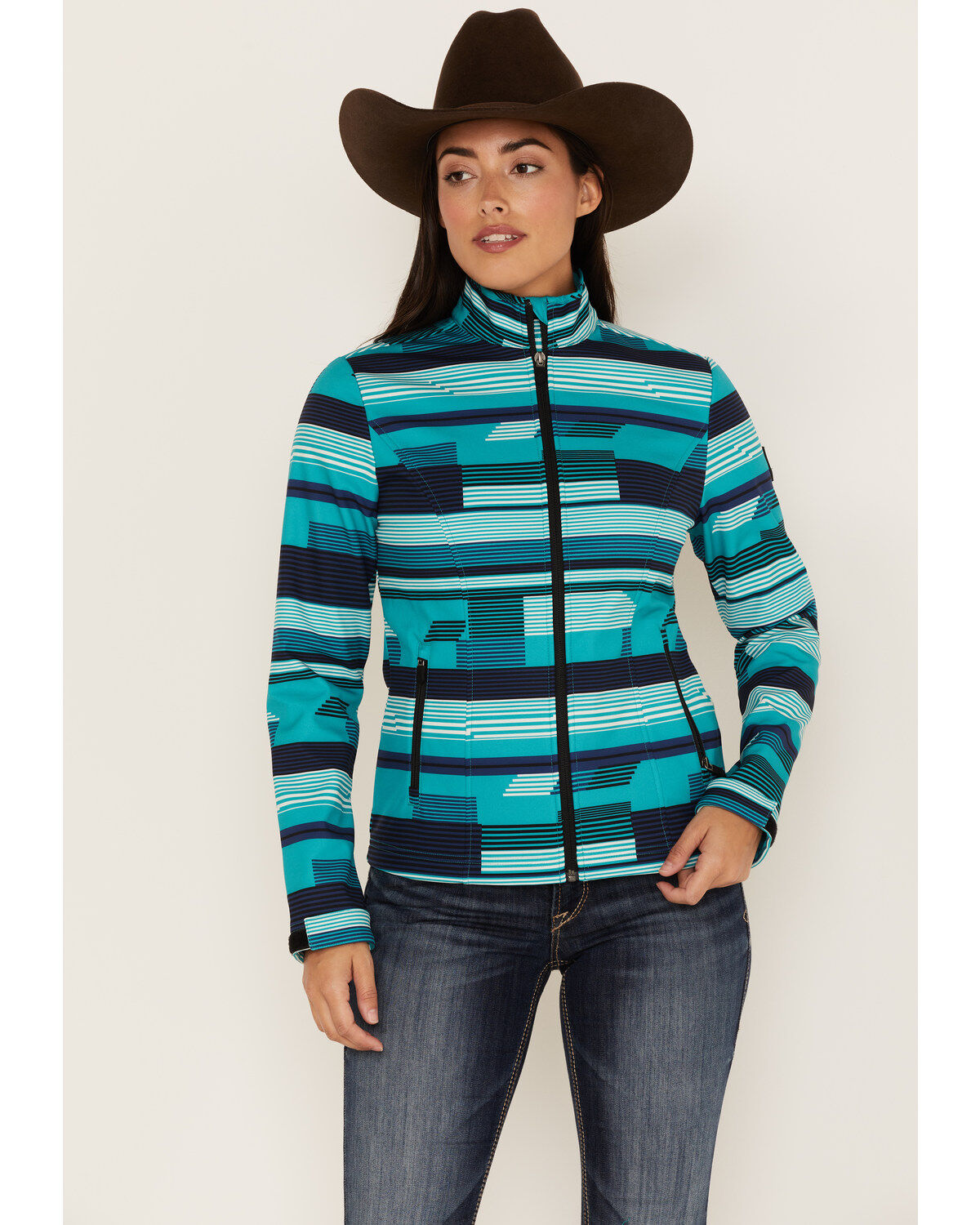 RANK 45® Women's Abstract Striped Softshell Jacket, Turquoise