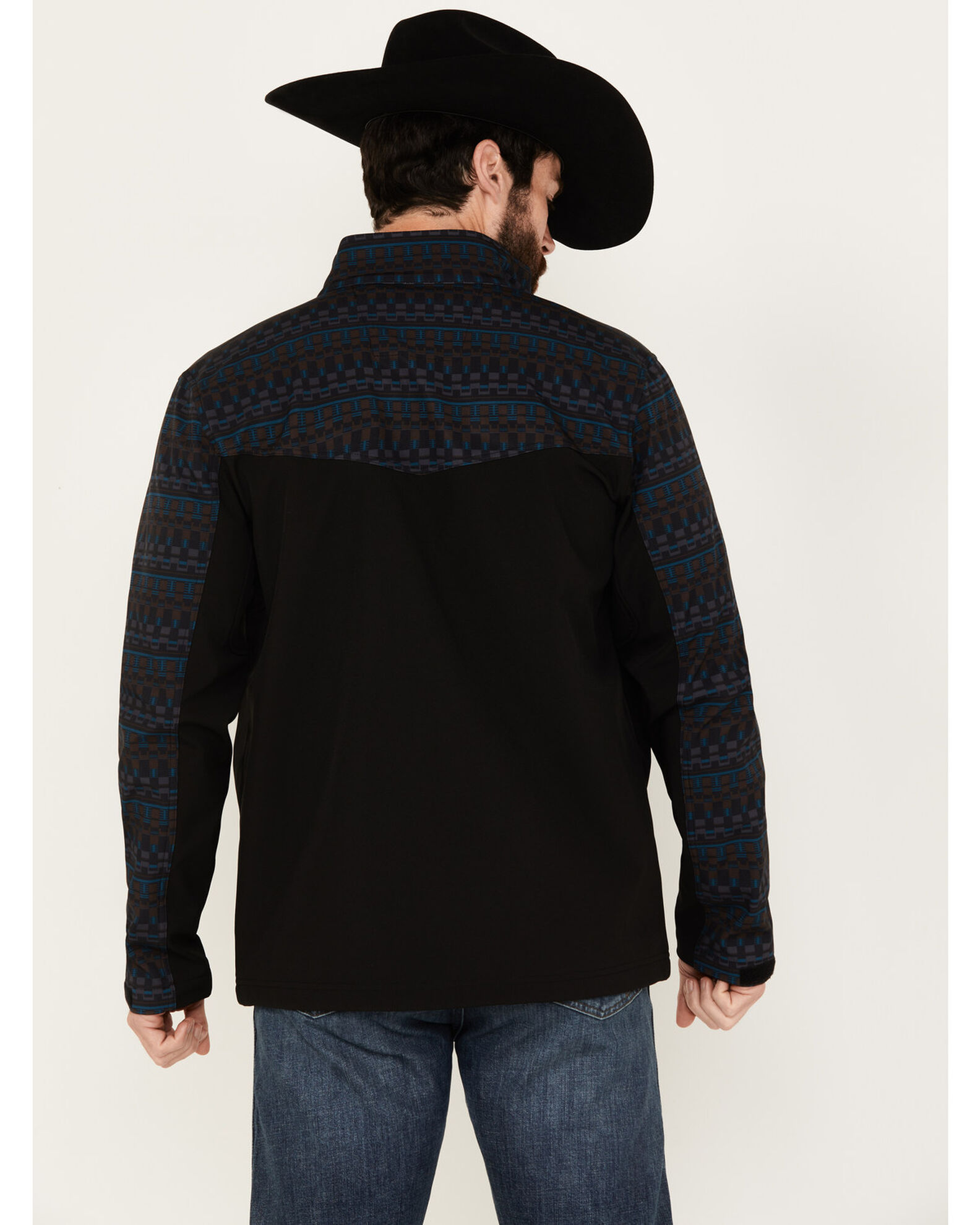 Rank 45® Mens Southwestern Block Print Softshell Jacket Black