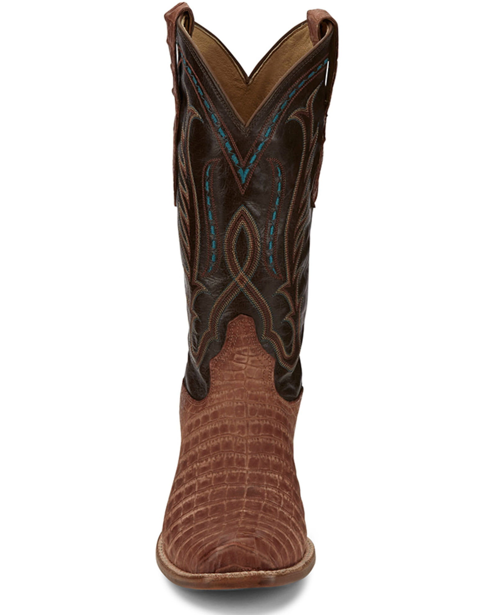 Tony Lama Mens Buffed Exotic Caiman Western Boots Broad Square Toe Tan