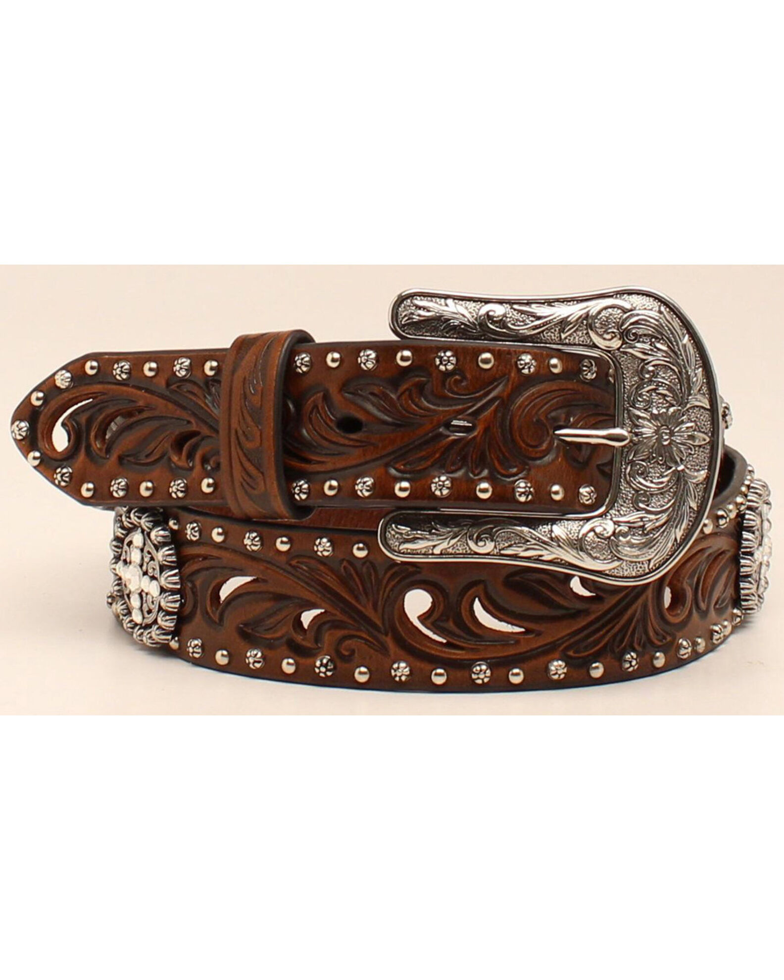Ariat Women's Concho & Cutout Leather Belt, Brown