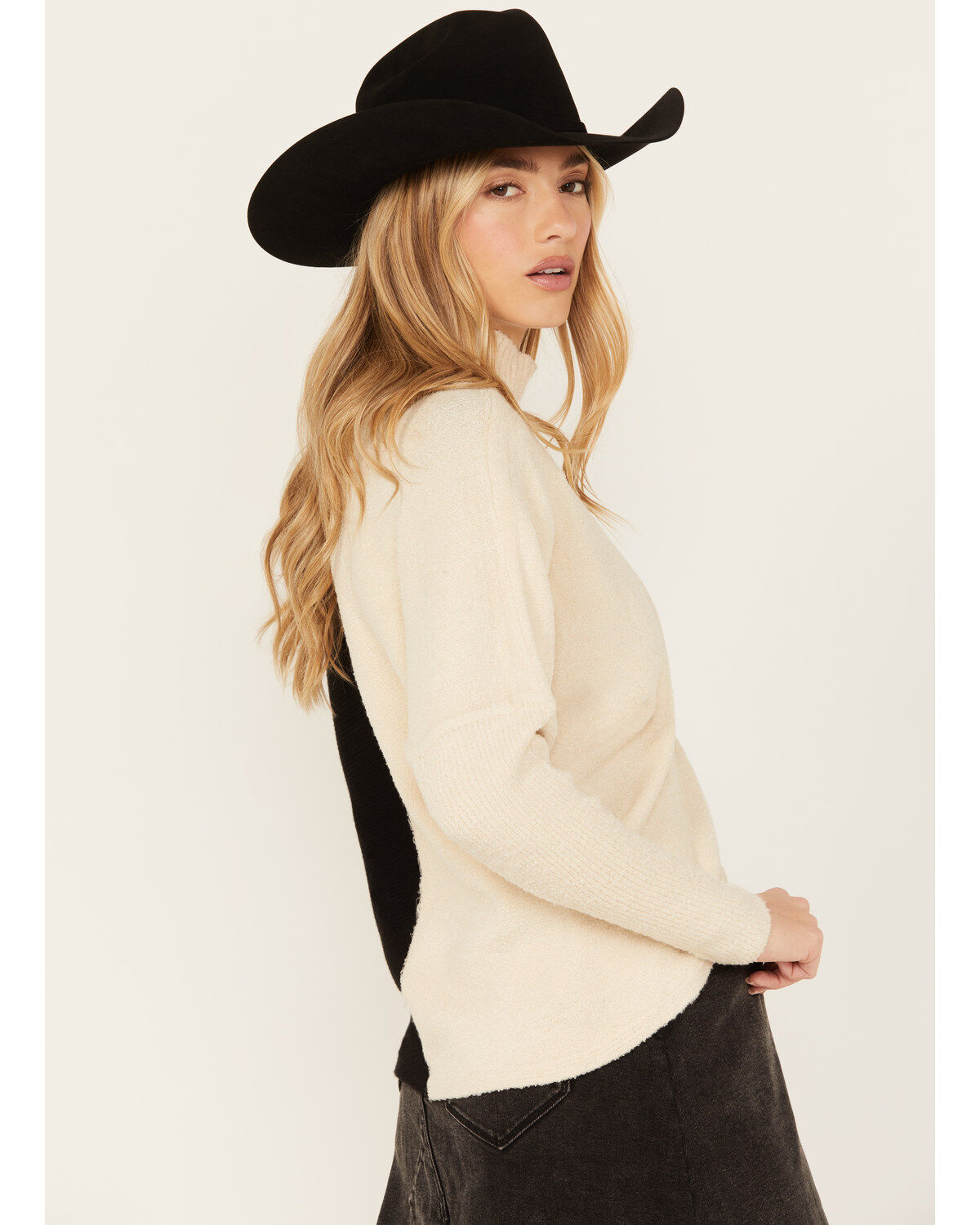 Revel Women's Cross Front Mock Neck Sweater, Black