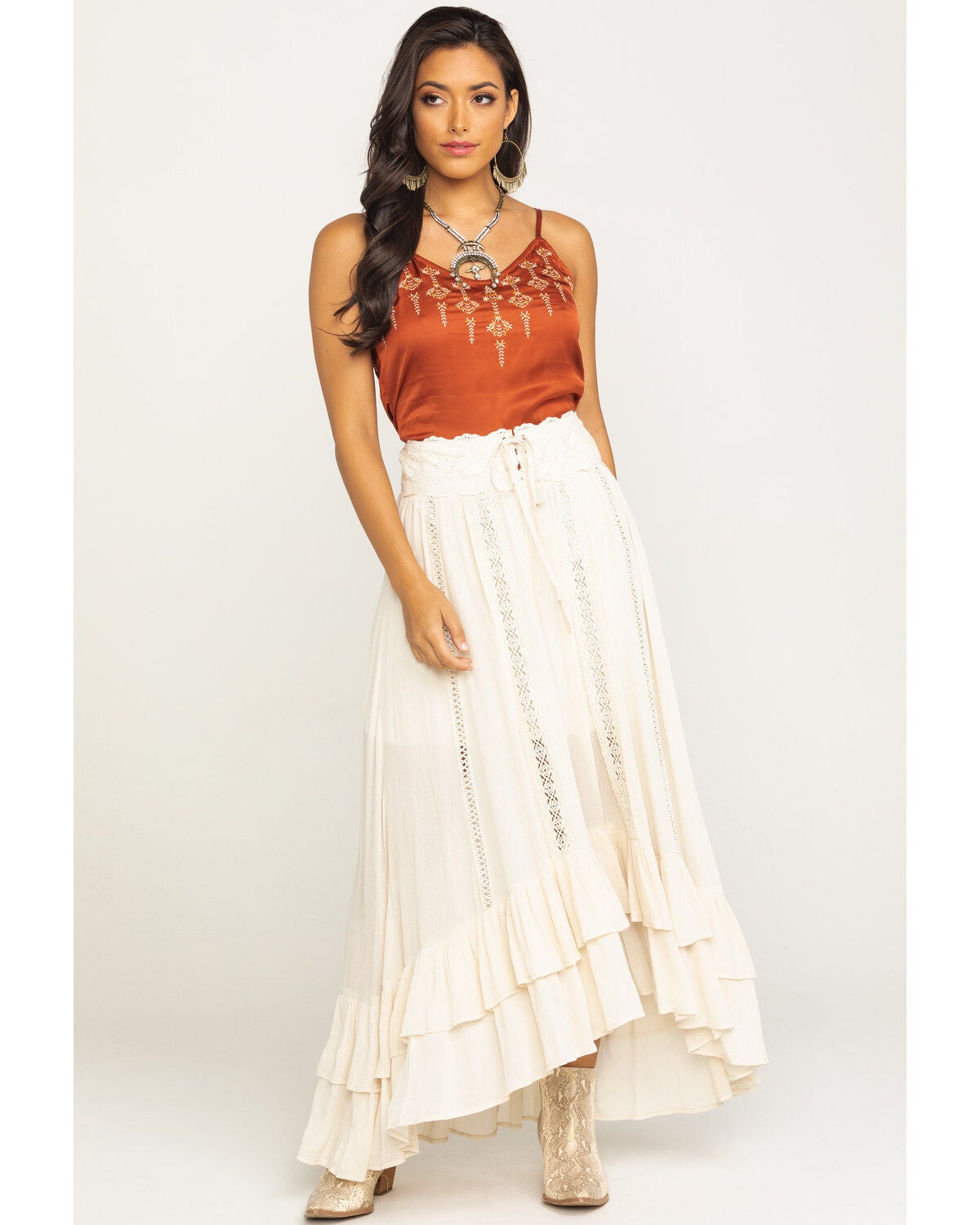 Shyanne Women's Sand Hi Low Ruffle Skirt,