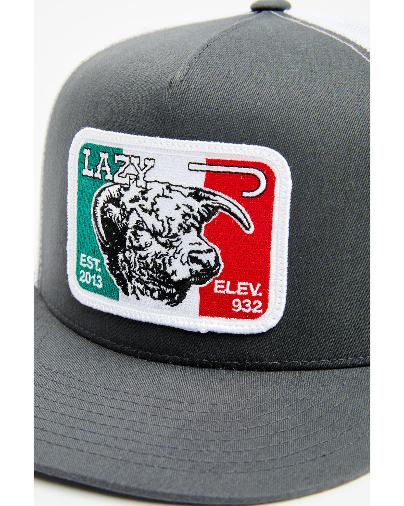 Lazy J Ranch Mens Mexico Flag Elevation Patch Mesh Back Ball Cap Grey