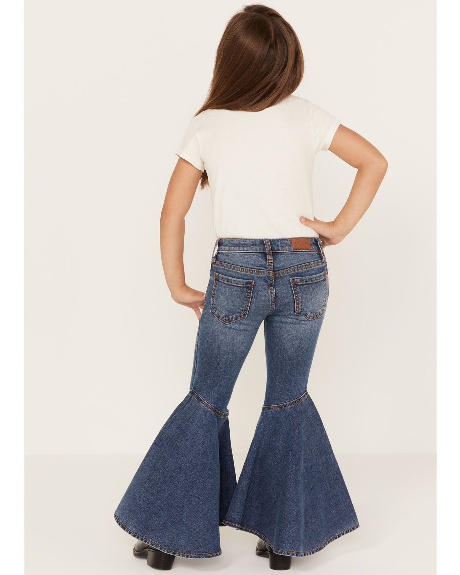 Shyanne Little Girls' Medium Wash Ruffle Trumpet Flare Jeans, Dark ...