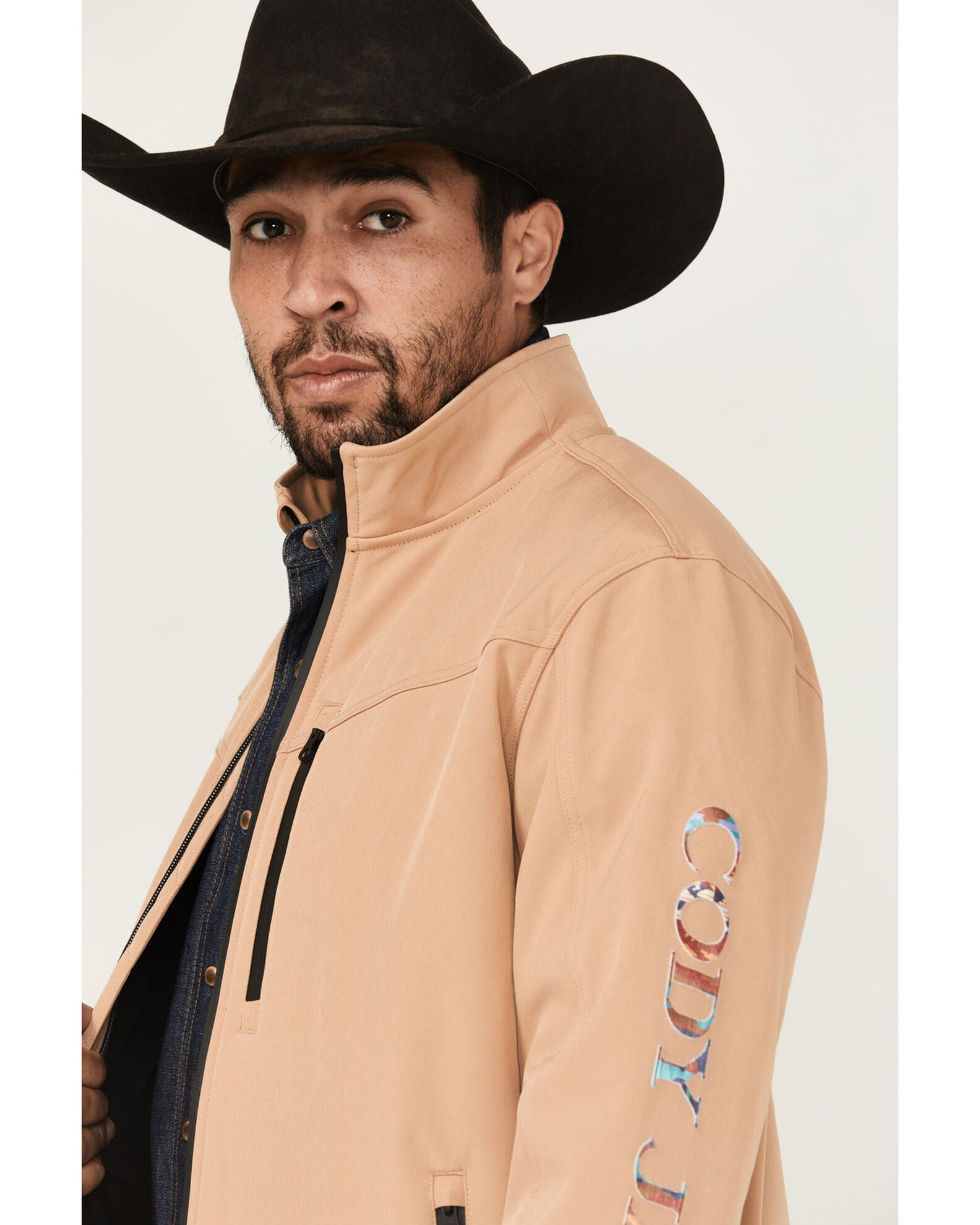 Cody James Men's Southwestern Embroidered Logo Softshell Jacket, Tan