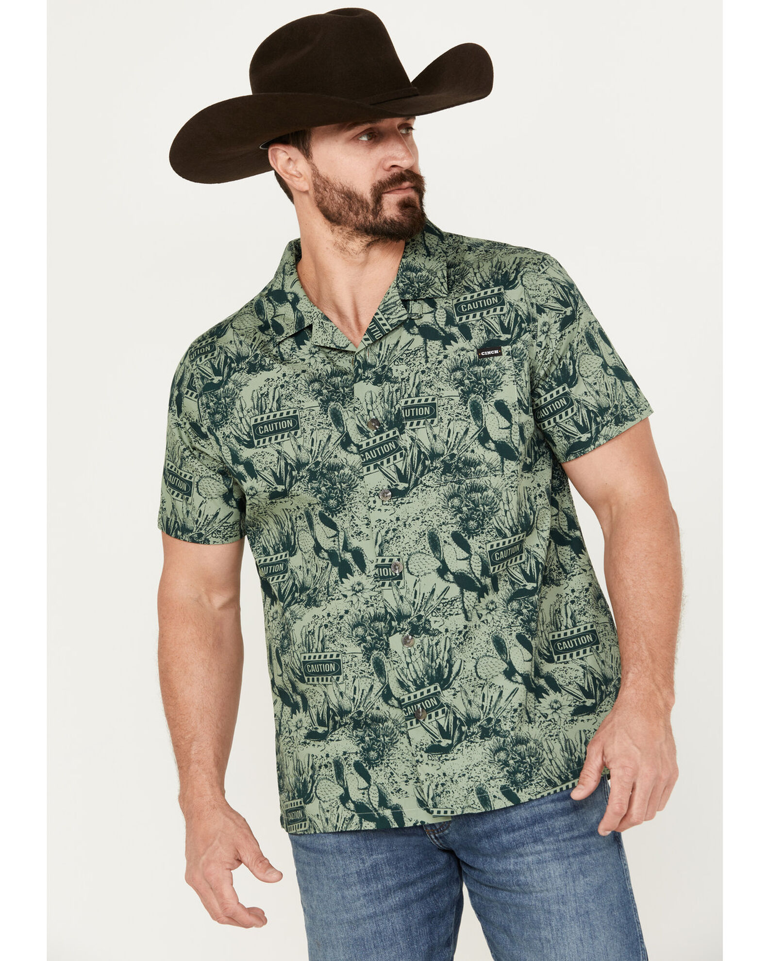 Cinch Men's Camp Tumbleweed Cactus Caution Short Sleeve Button-Down ...