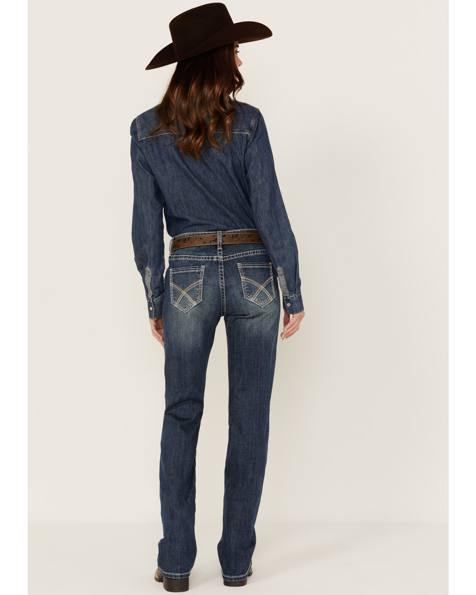 Rock And Roll Denim Womens Medium Wash Mid Rise Embroidered Pocket