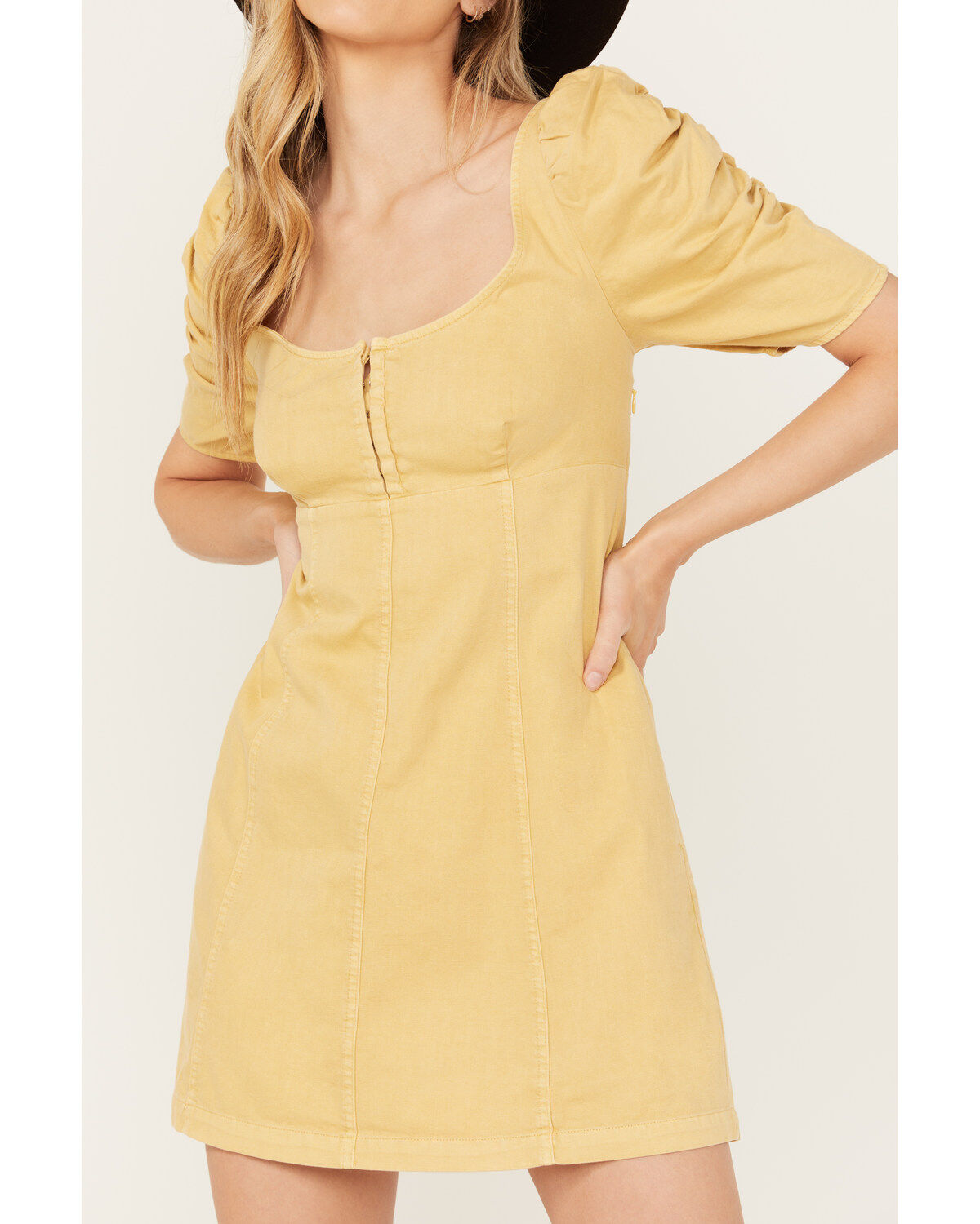 Free People Women's Cheyenne Denim Mini Dress, Yellow