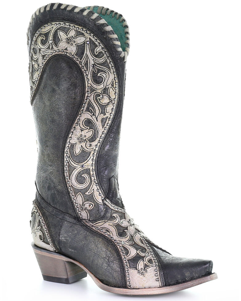 Corral Womens Black Overlay Western Boots Snip Toe Boot Barn