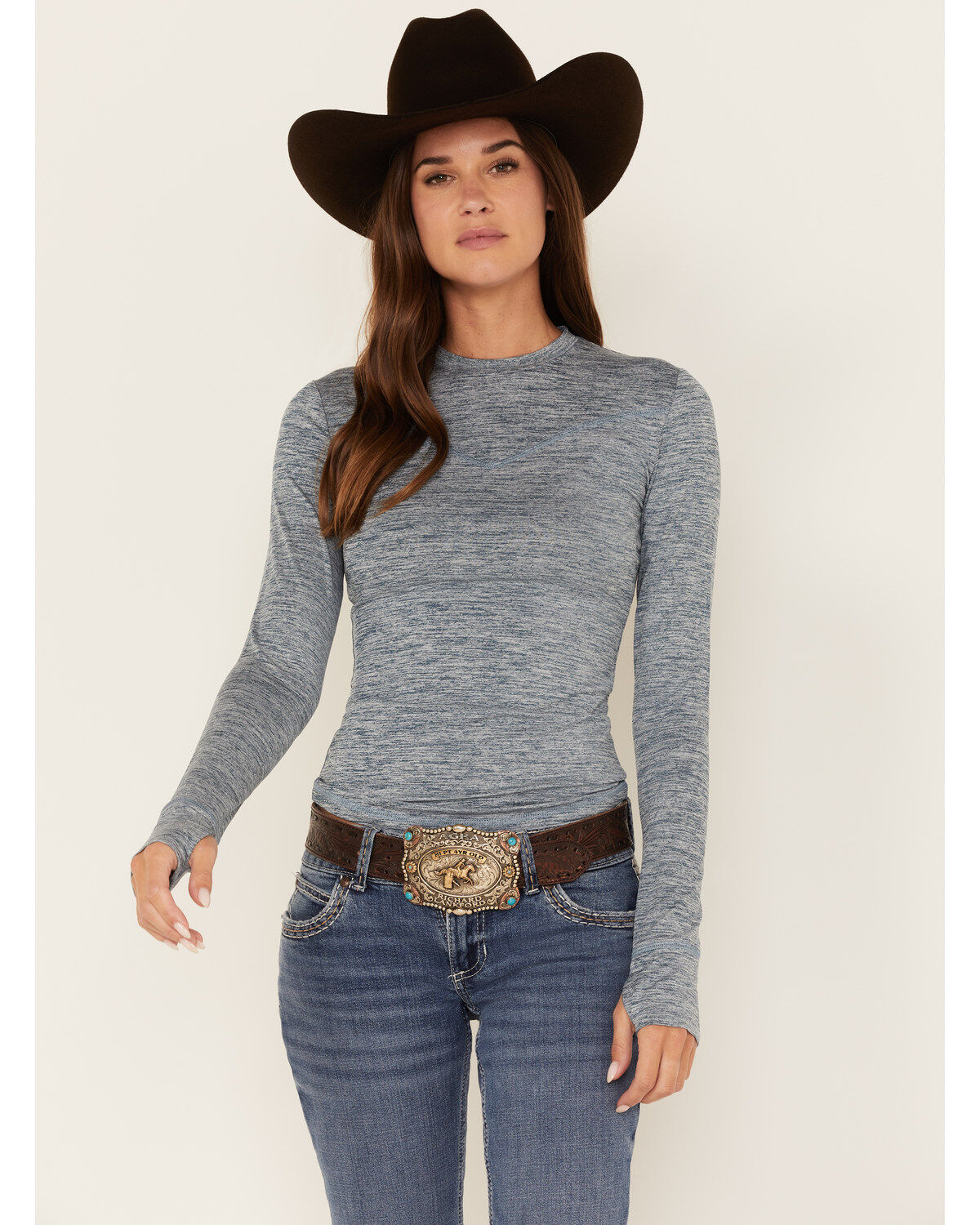 RANK 45 Women's Long Sleeve Athletic Layering Top, Blue