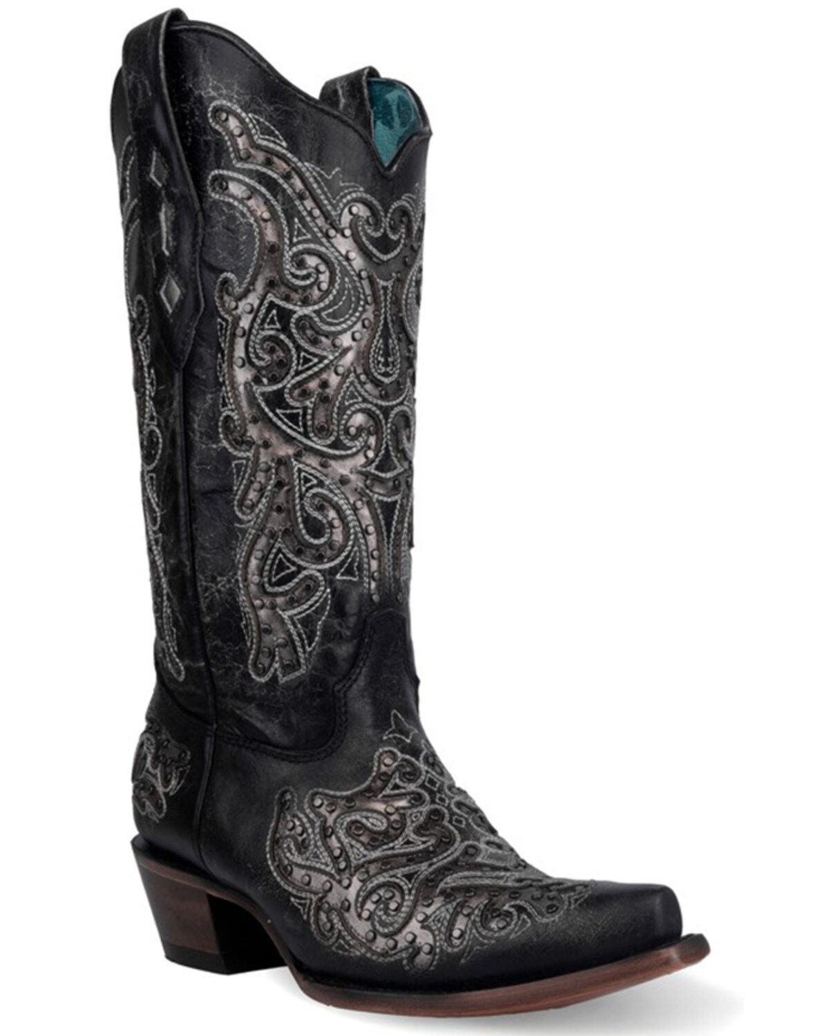 Corral Women's Studded Inlay Western Boots - Snip Toe , Black