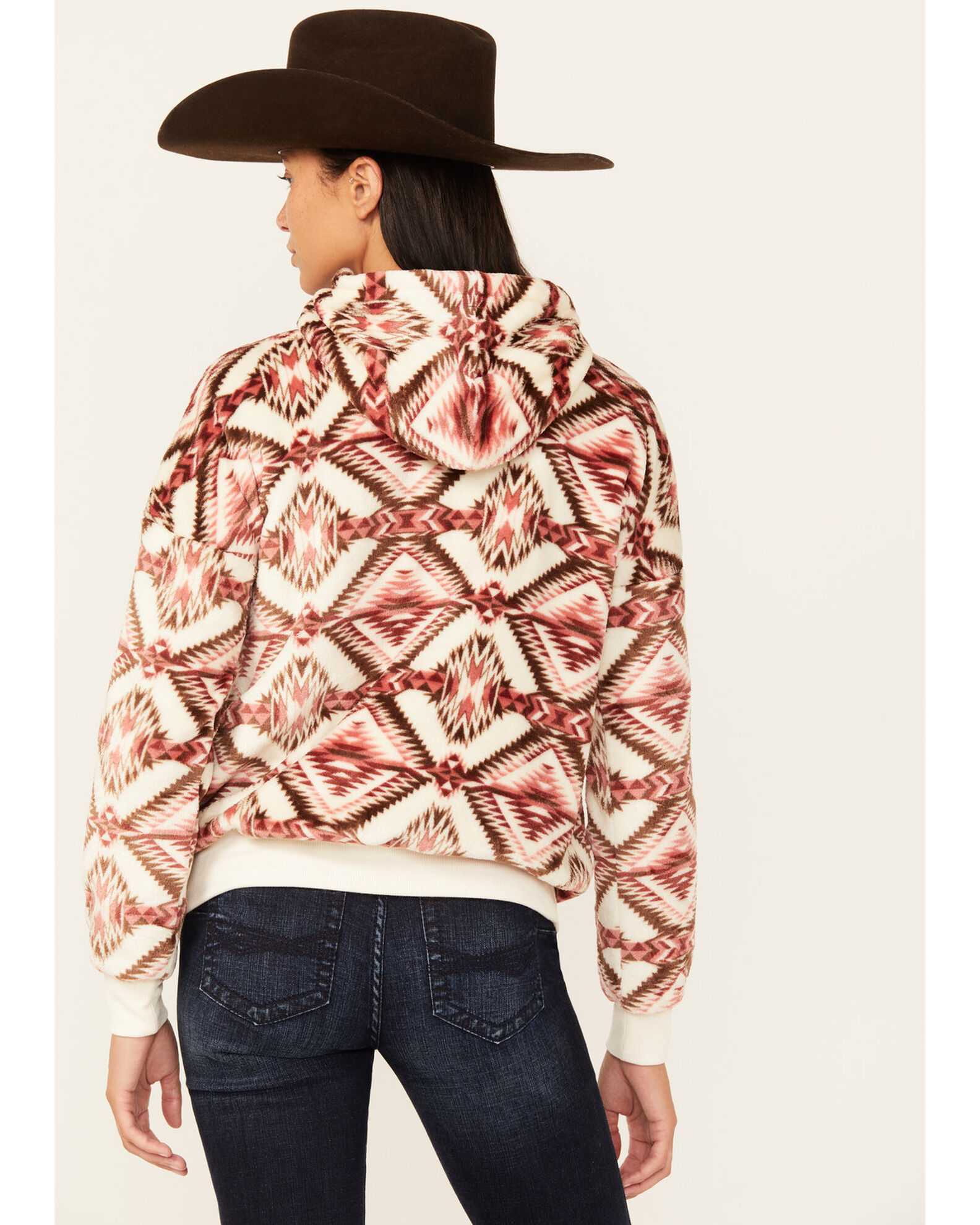 Shyanne Womens Southwestern Print Micro Fleece Hoodie Cream