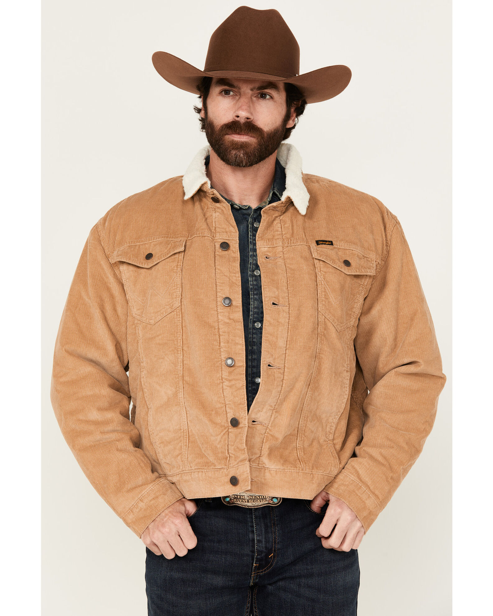 Wrangler Mens Sherpa Lined Corduroy Jacket Tan