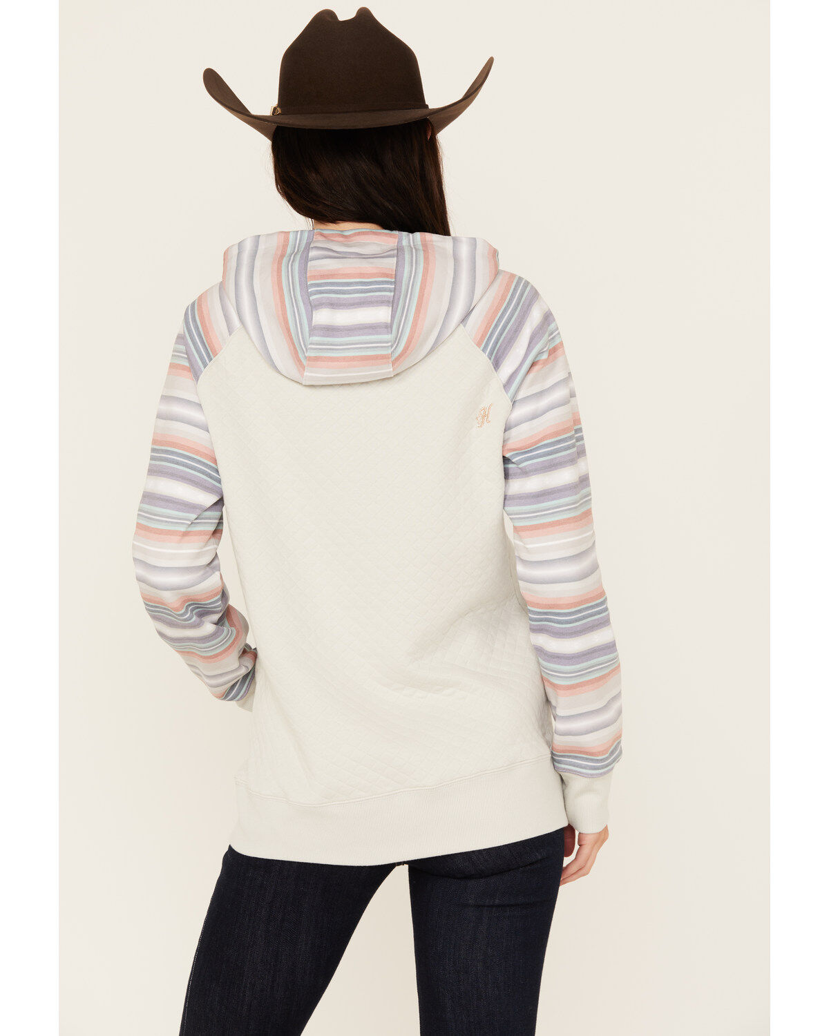 Hooey Women's Serape Striped Quilted Hoodie, Cream