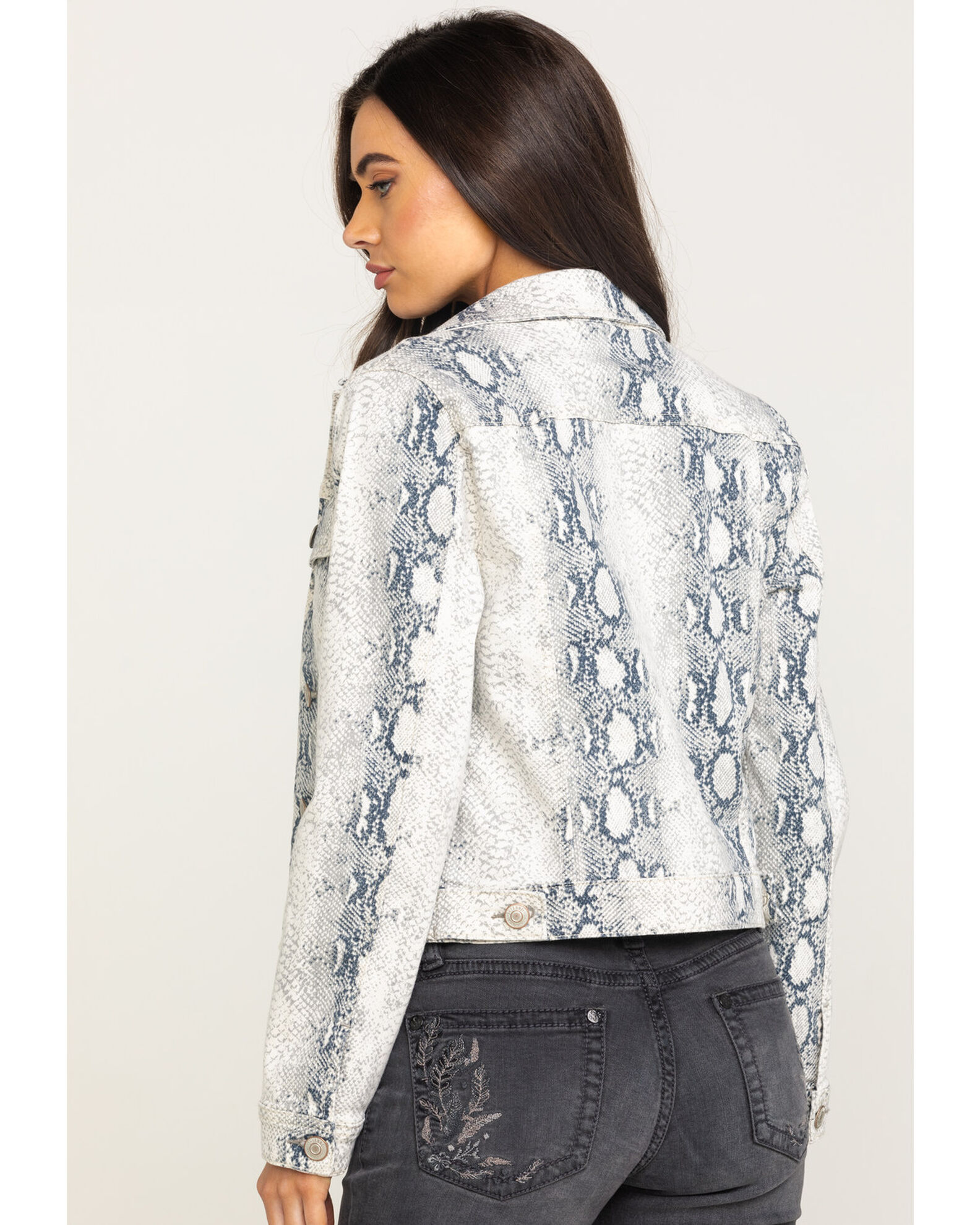 Product Name: Shyanne Women's Python Print Denim Trucker Jacket