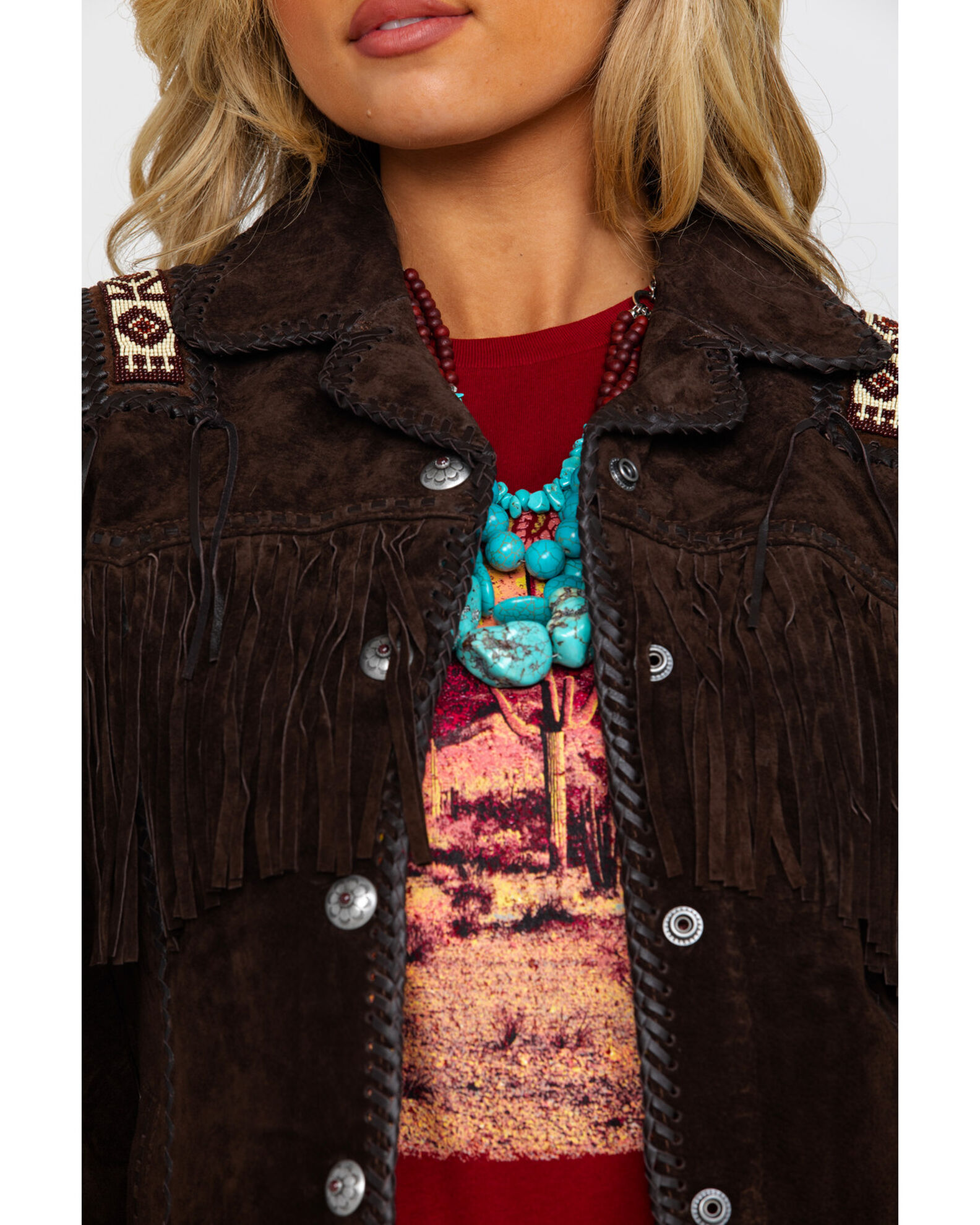 Scully Women's Boar Suede Beaded Fringe Jacket, Brown