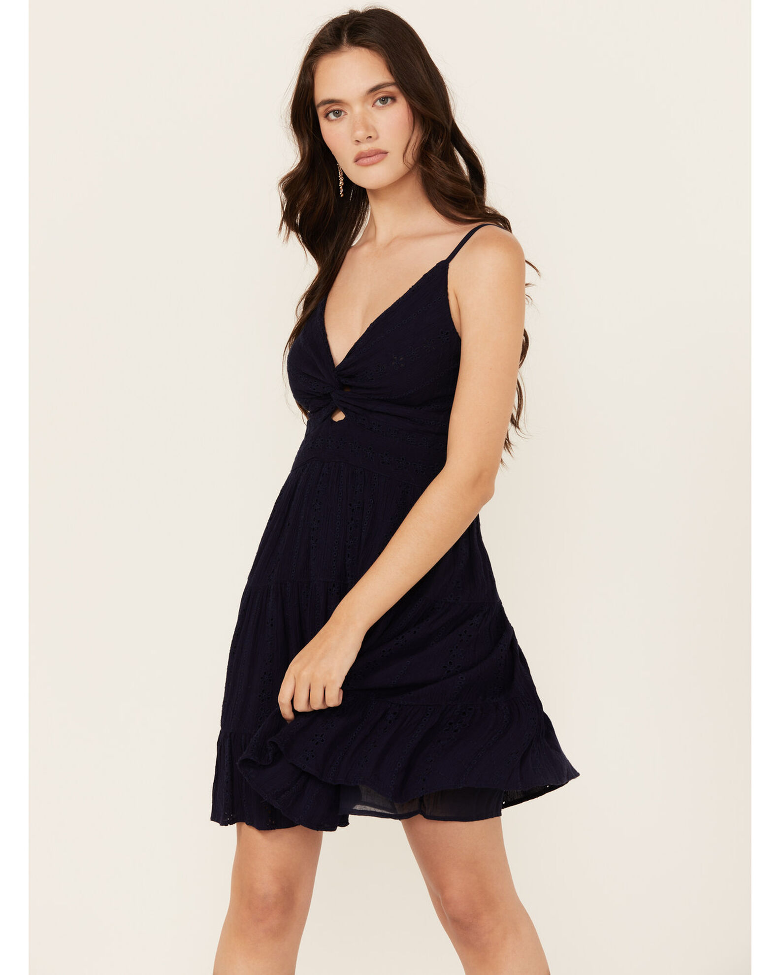 Angie Women's Eyelet Front Twist Dress, Navy