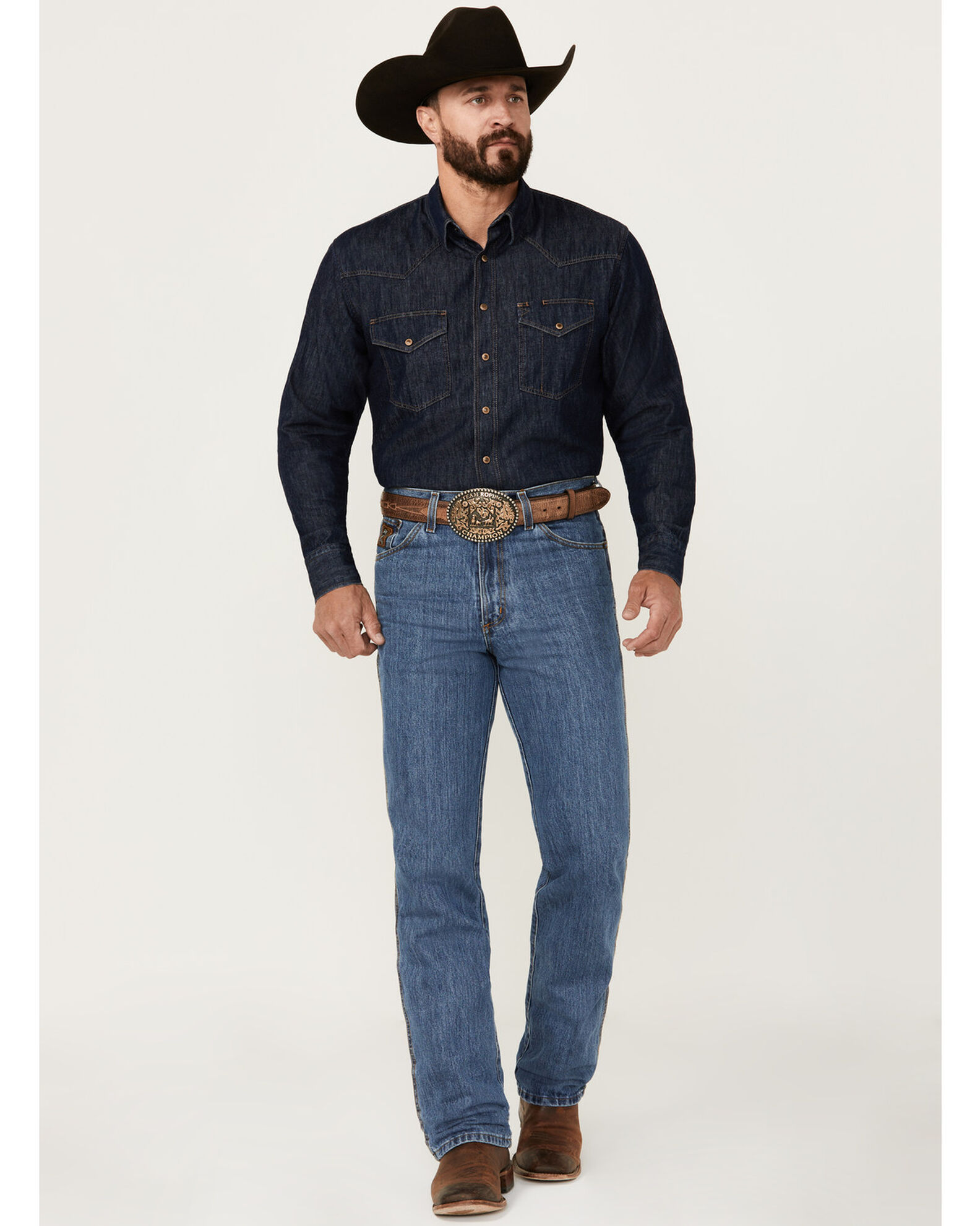 Cinch Men's Bronze Label Medium Wash Slim Fit Tapered Denim Jeans, Blue