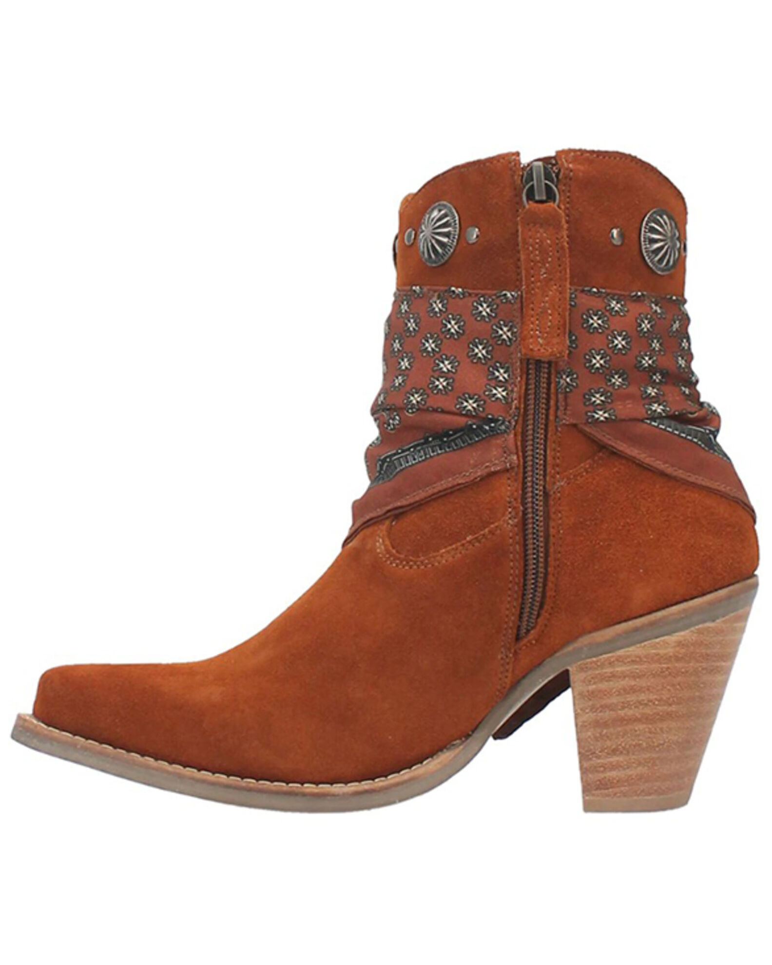 Dingo Womens Suede Bandida Western Booties Round Toe Brown