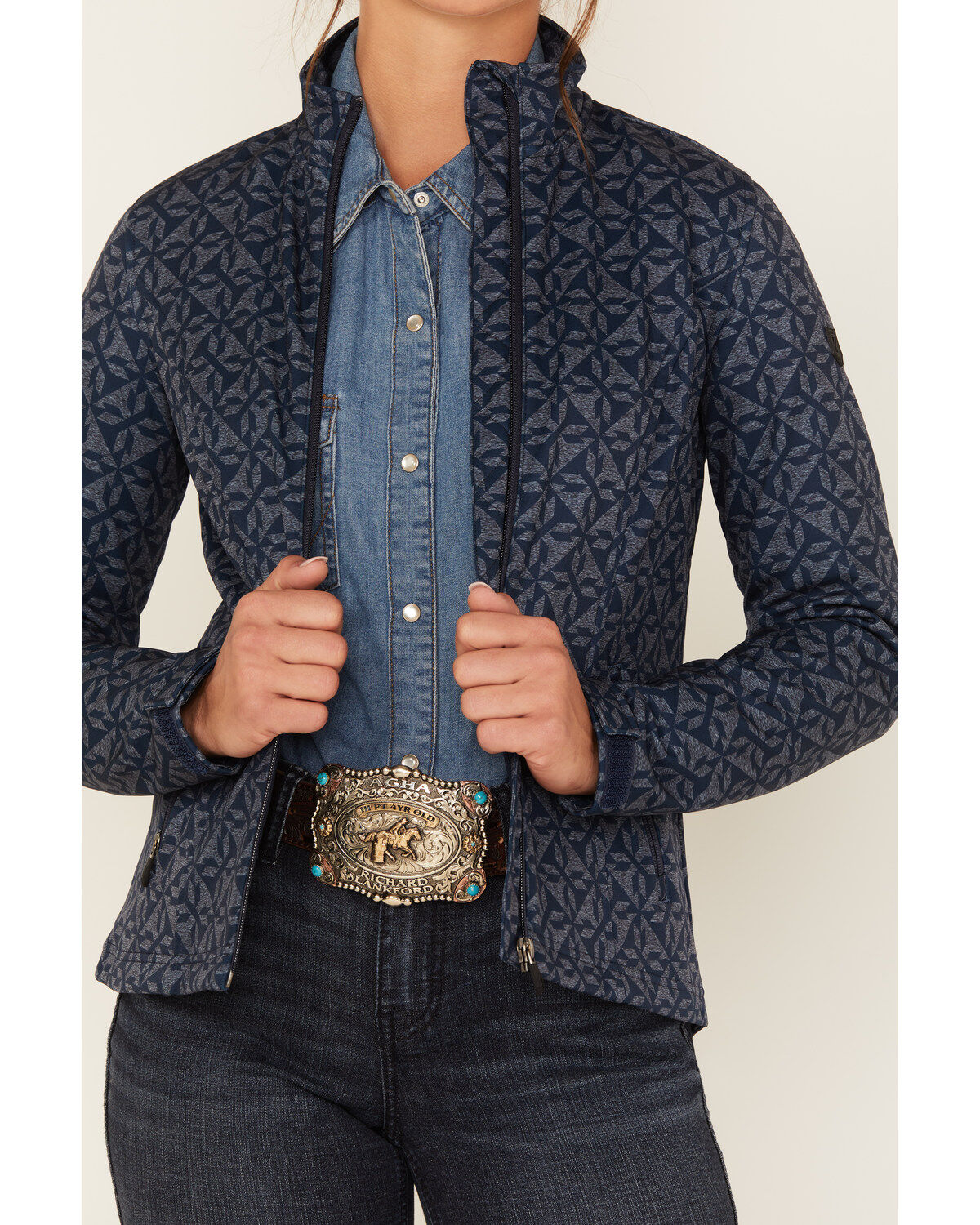 RANK 45® Women's Geo Print Softshell Jacket, Dark Blue