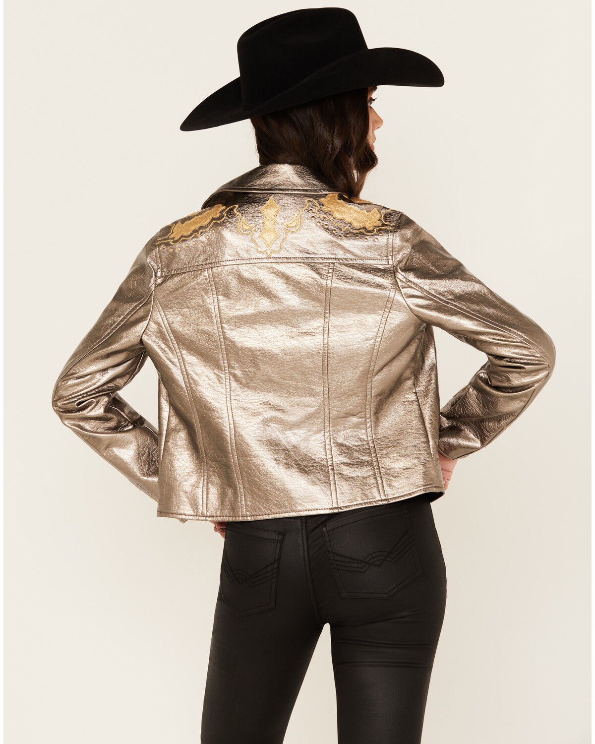 Product Name: Stoosh Women's Metallic Faux Leather Moto Jacket