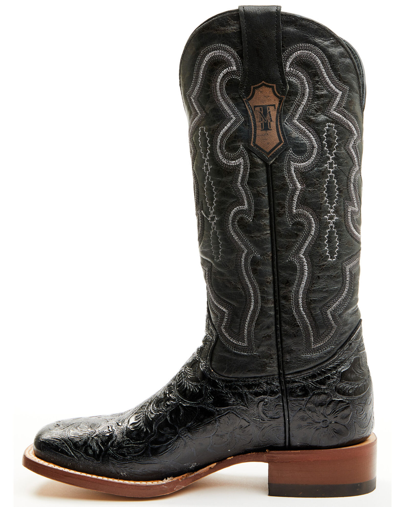Tanner Mark Women's Mendocino Tooled Western Boots - Broad Square Toe, Black