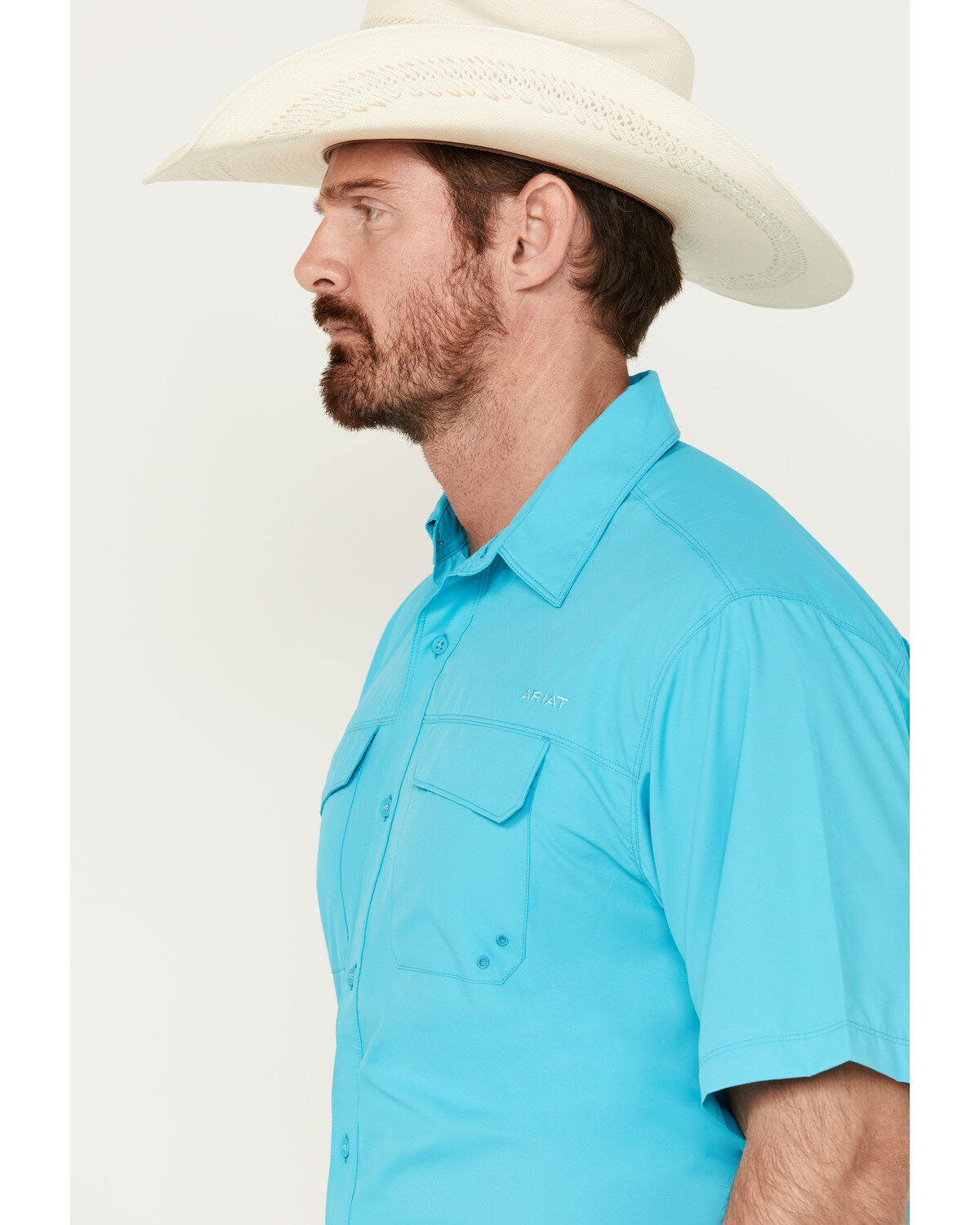 Ariat Mens Venttek Outbound Solid Short Sleeve Button Down Performance