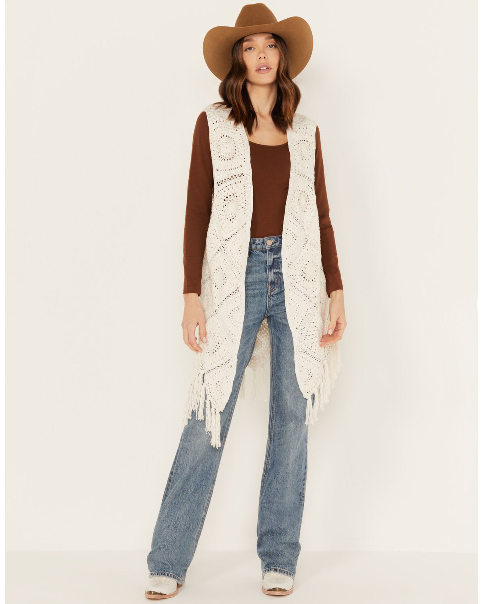 Shyanne Women's Crochet Fringe Vest, White